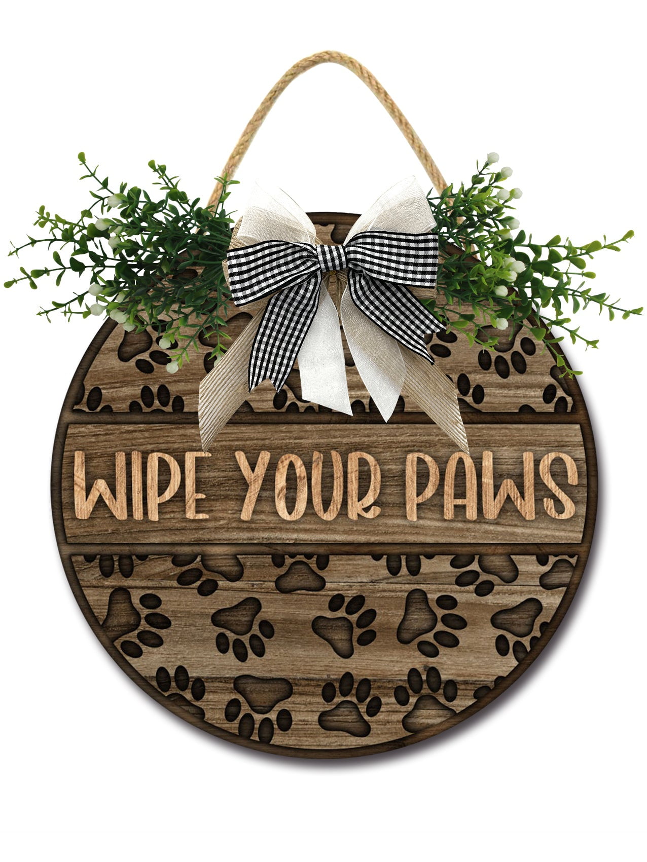 Wipe Your Paws Sign Front Door Porch Decorations, Round Rustic Wood ...