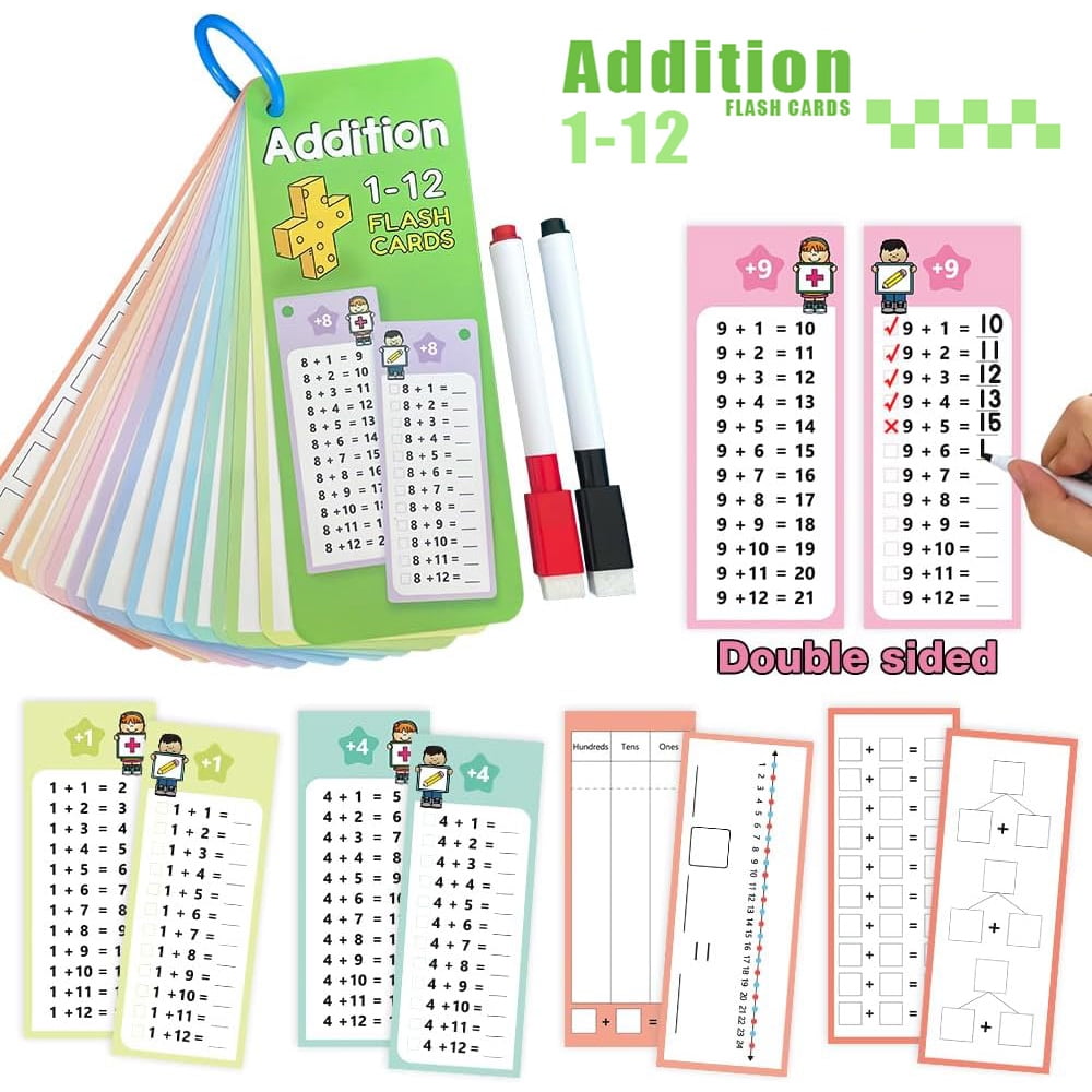Wipeable Math Training Cards, Addition, Subtraction, Multiplication ...
