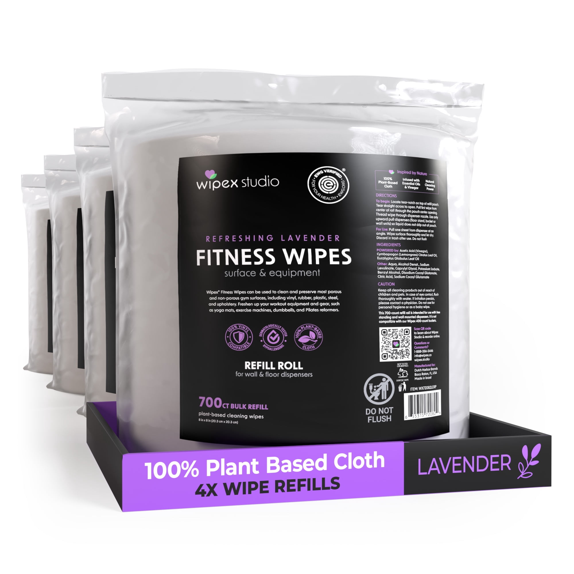 Wipex 700ct Lavender Plant-Based Gym Wipes Bulk Refill Roll, 4pk Case ...
