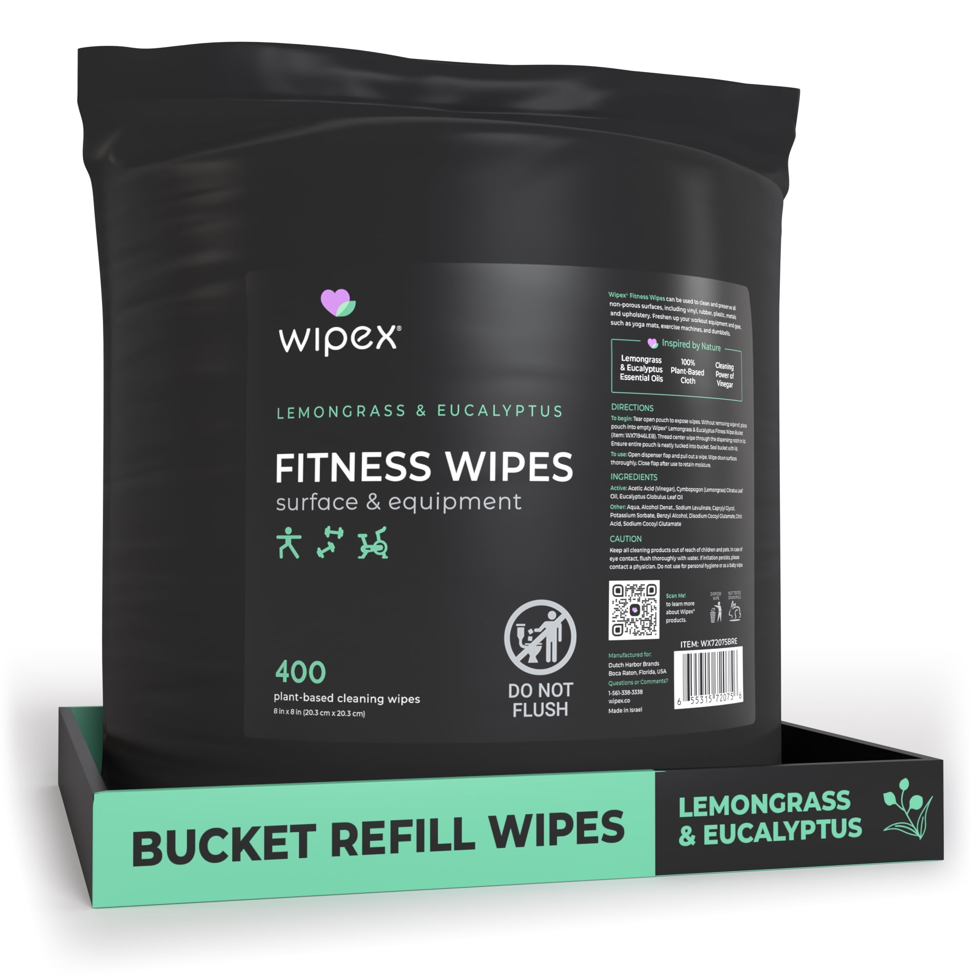 Wipex Natural Plant-Based Gym Wipes Bucket Refill Wipes - Lemongrass ...