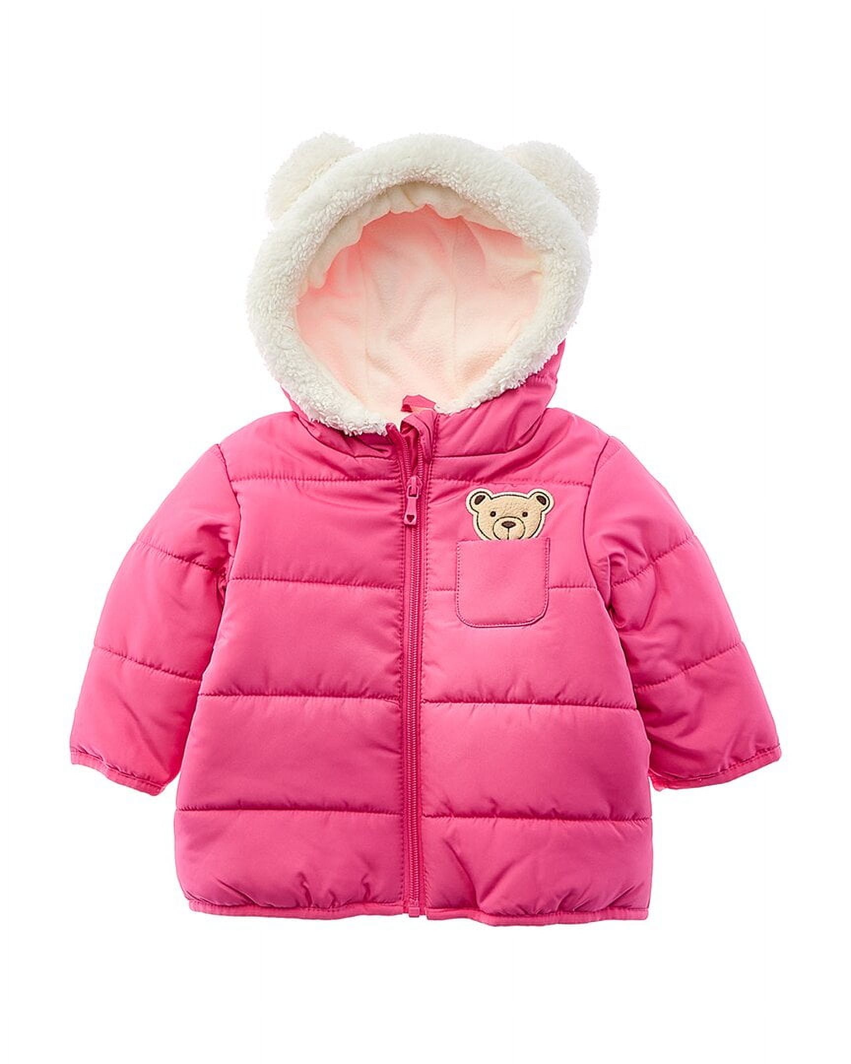 Wippette girls 3D Cute Bear Applique Quilted Puffer Jacket, 12M, Pink ...