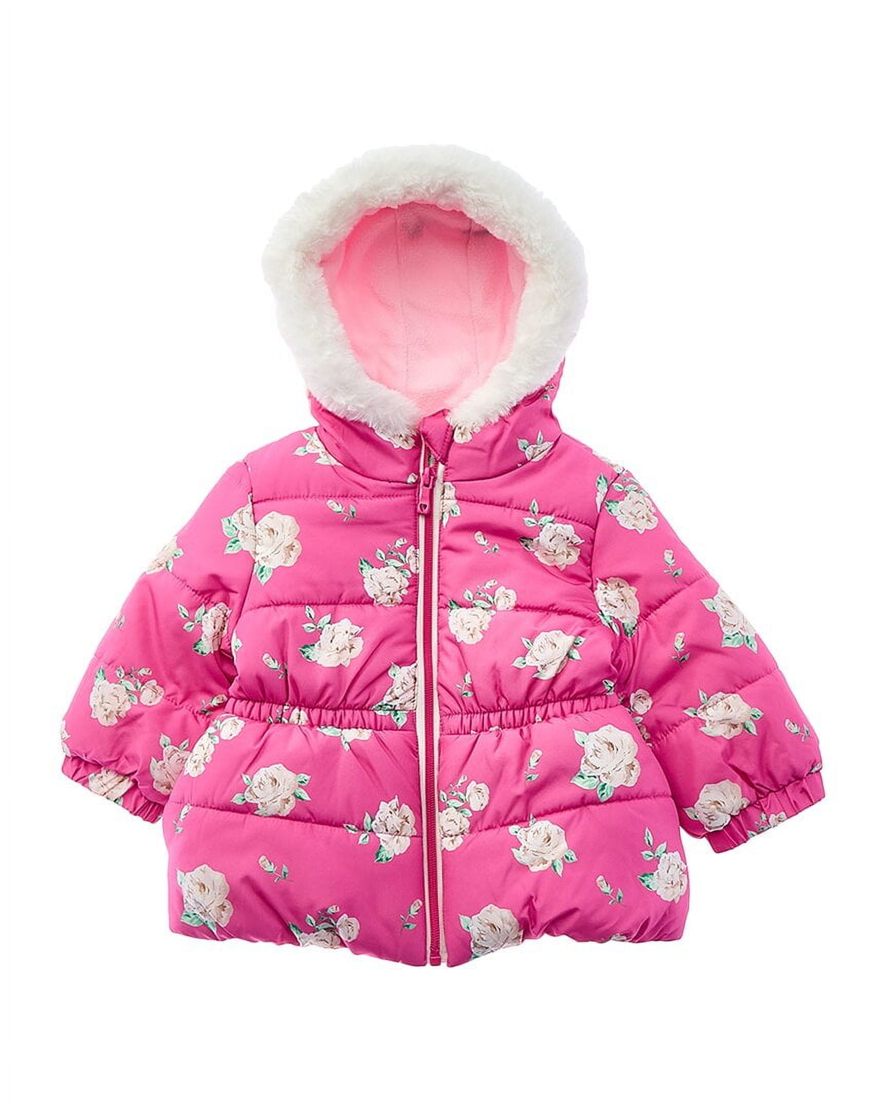 Wippette girls Rose Print Quilted Puffer Jacket, 12M, Purple - Walmart.com