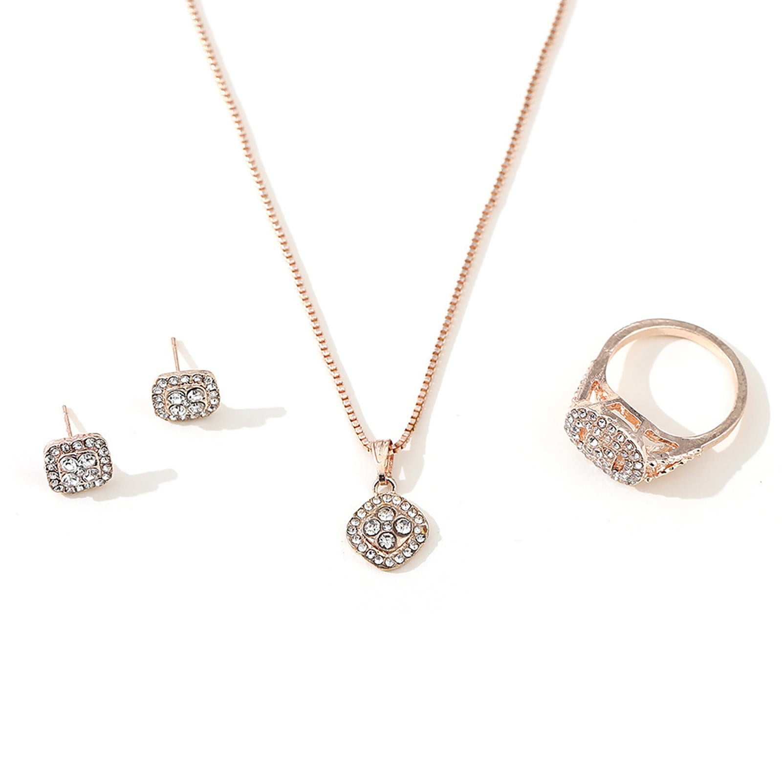 Wiradney Rings Jewelry Necklace Earrings Ring Diamond Three Piece Set ...