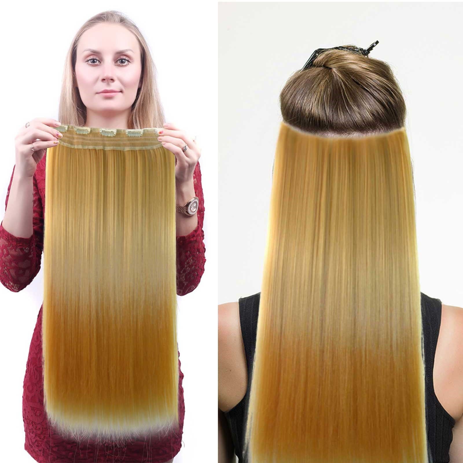 Wiradney Wig Long Straight Hair Clip Hair Wig Female Gradient Color ...