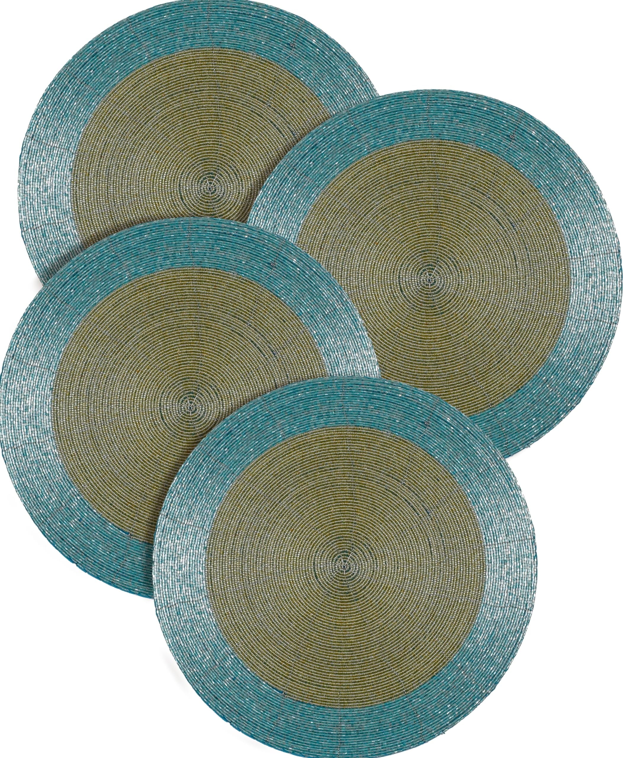 Bedding Craft Beaded Round Charger Plates Light Green Sea Blue – 90% ...