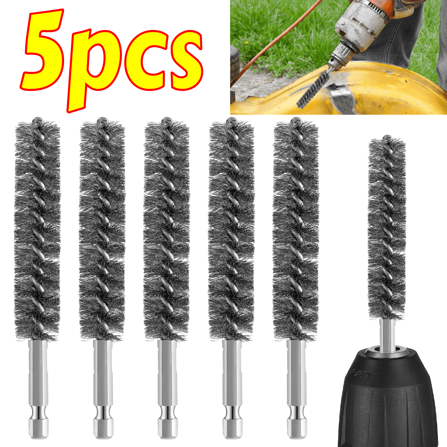 Wire Brush Drill Attachments Set, 5 Pack Stainless Steel Rotary Brushes ...