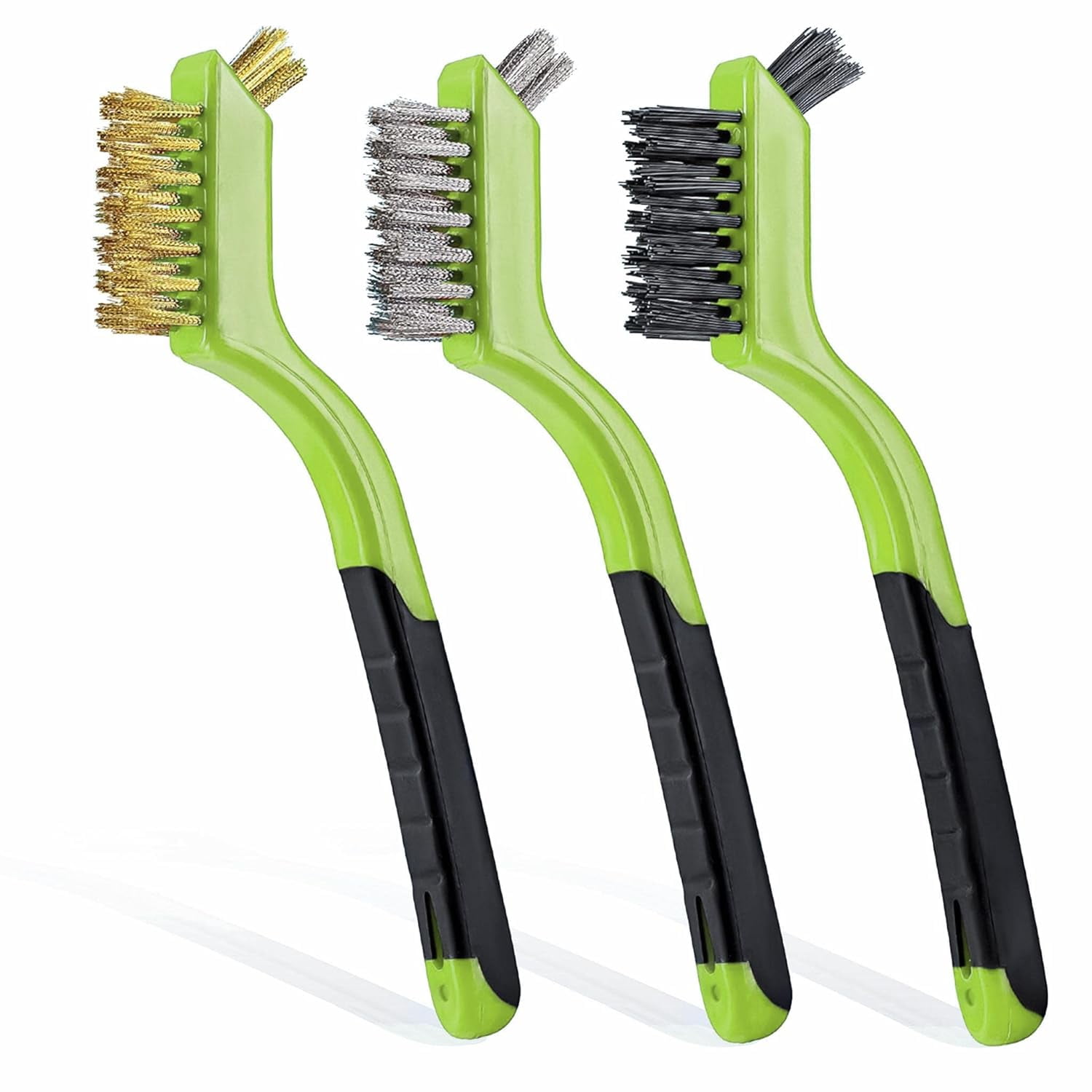 Wire Brush Set 3Pcs - Nylon/Brass/Stainless Steel Bristles with Curved ...