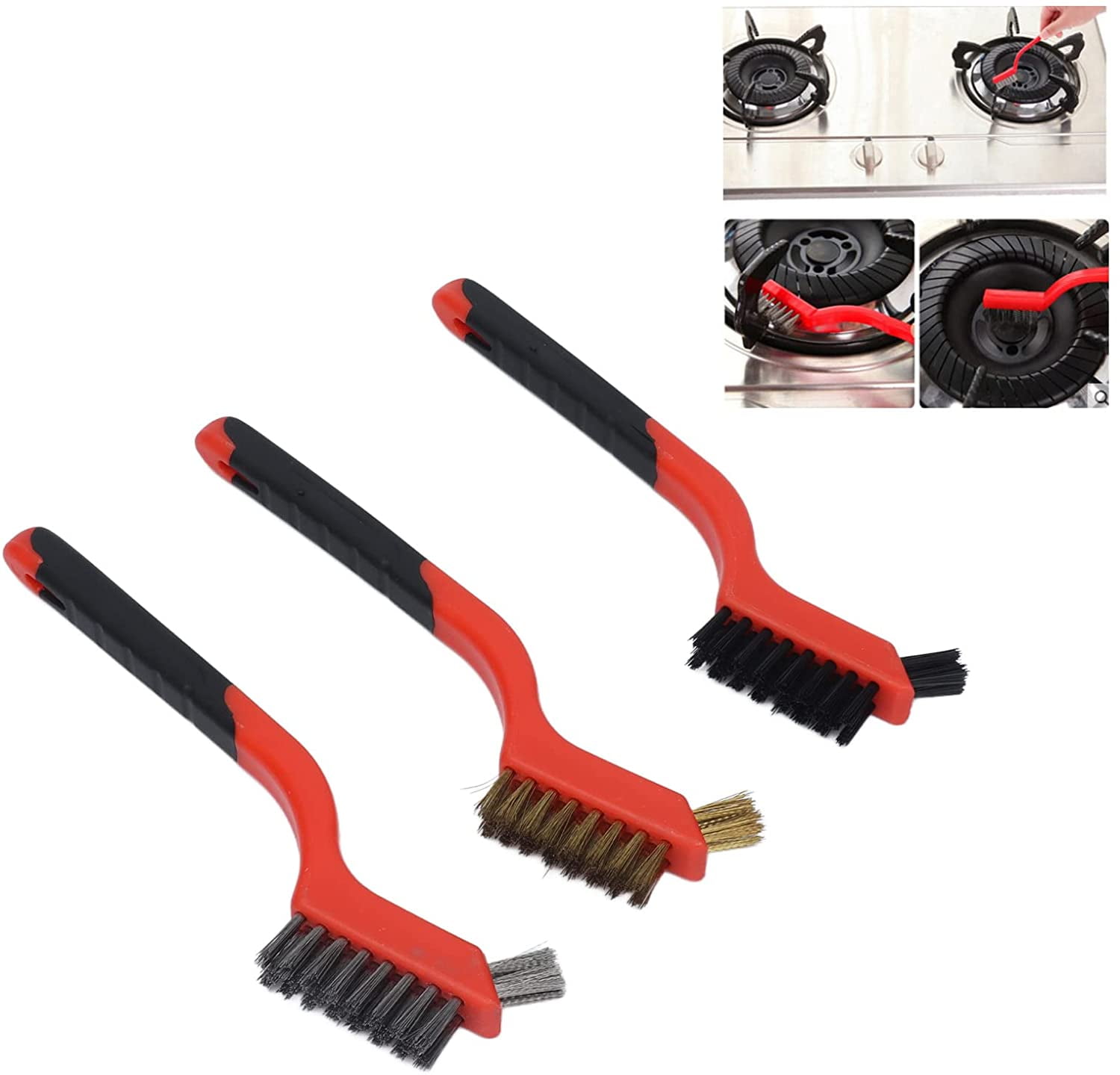 Wire Brush Set, 3Pcs Wire Brushes Brass/Stainless Steel Curved Handle ...