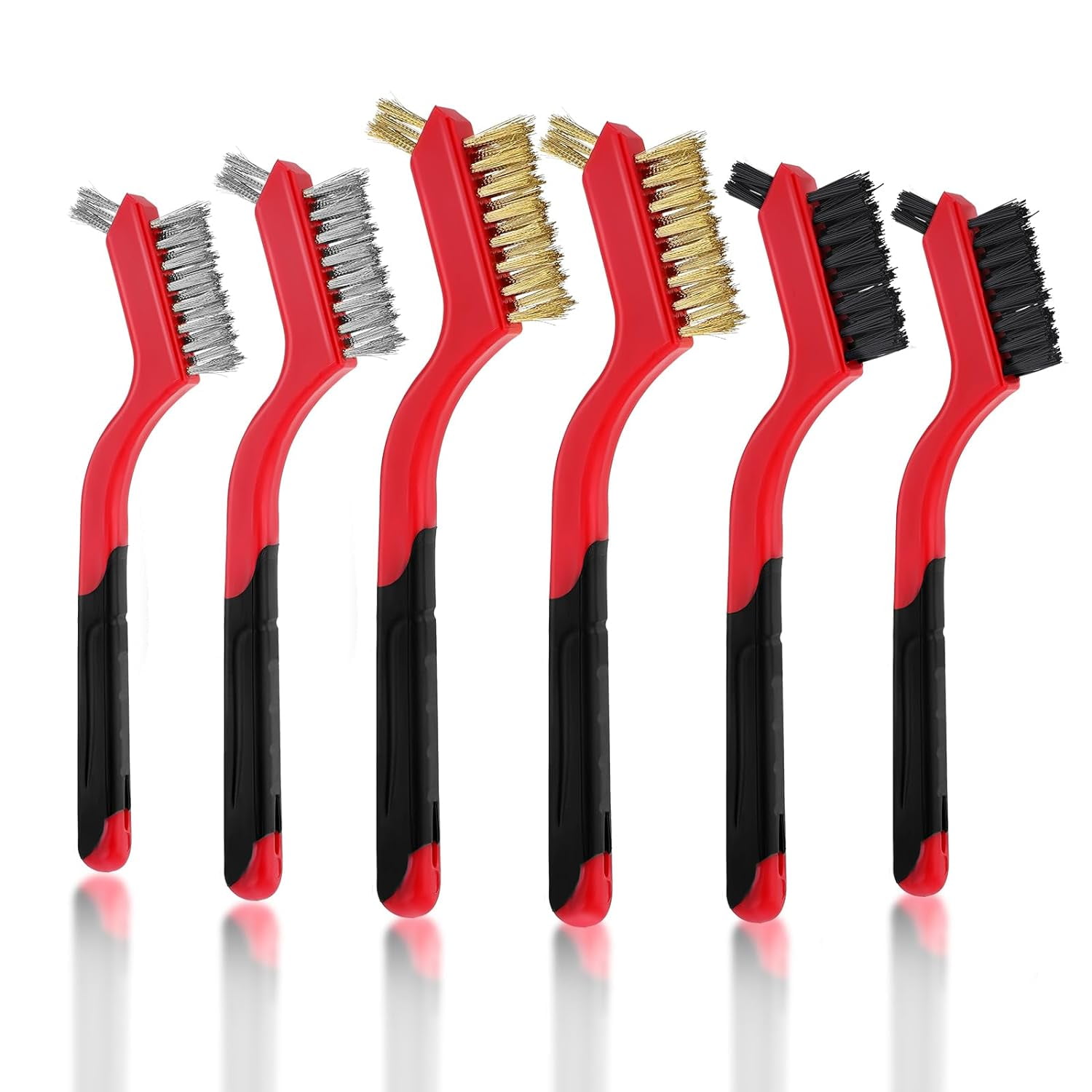 Wire Brush Set, 6 Pcs Brass/ Stainless Steel/ Nylon Brushes for ...