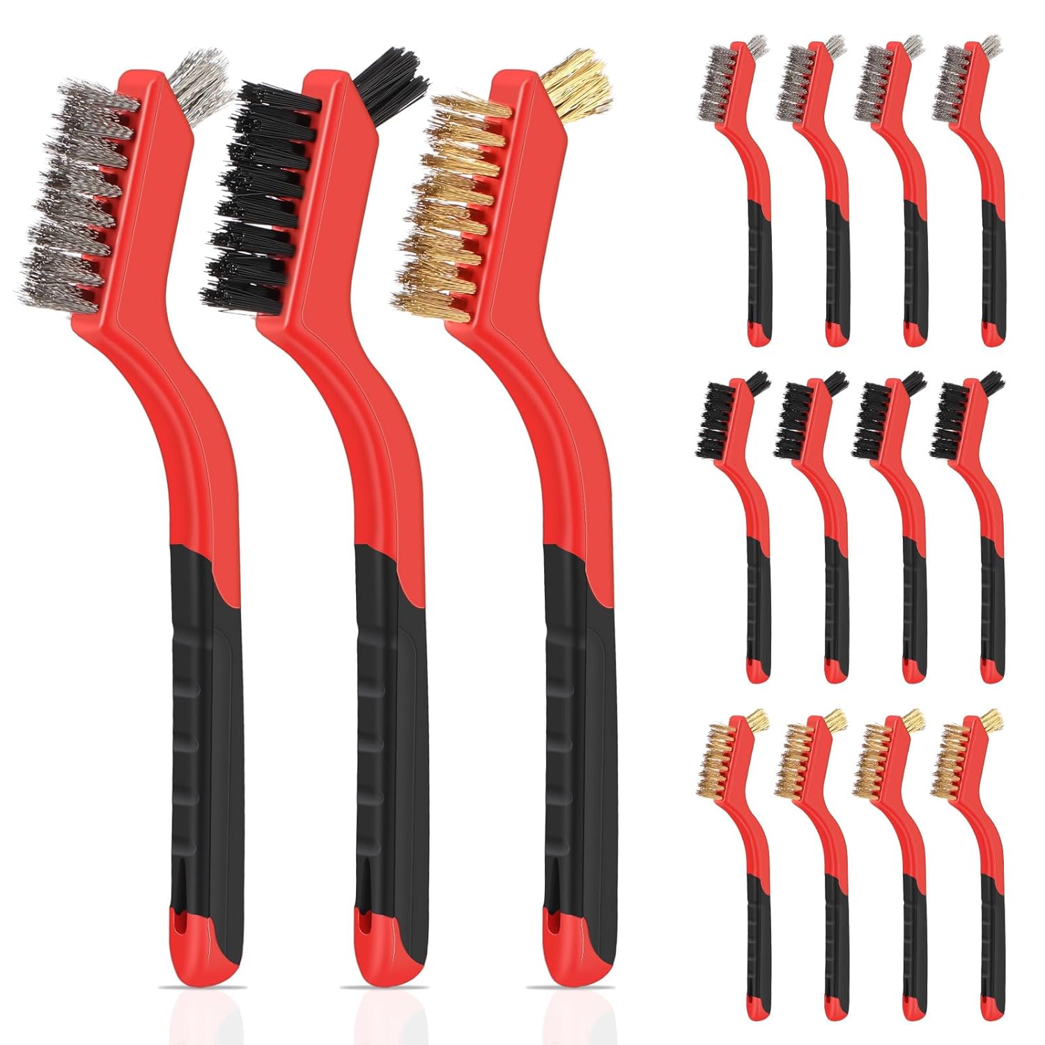 Wire Brush Set Stainless Steel/Brass/Nylon Bristles with Curved Handle ...