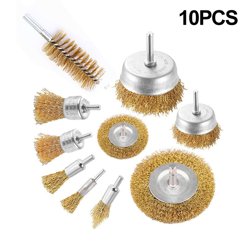Wire Brushes Drills Set 10 pcs,Brass Coated Wire Brush Wheel,10 Sizes ...