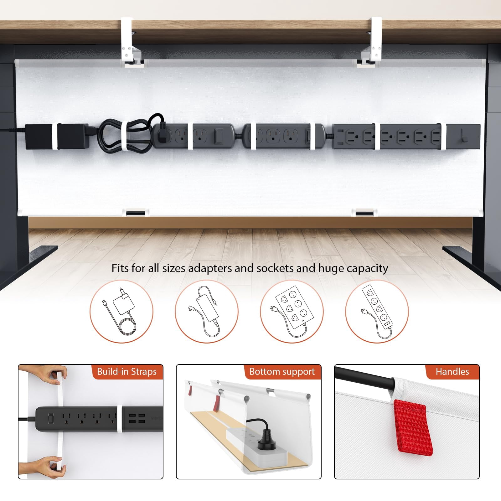 Wire & Cable Organizer White 48"L x 5.5"W Under Desk Home Office Use ...