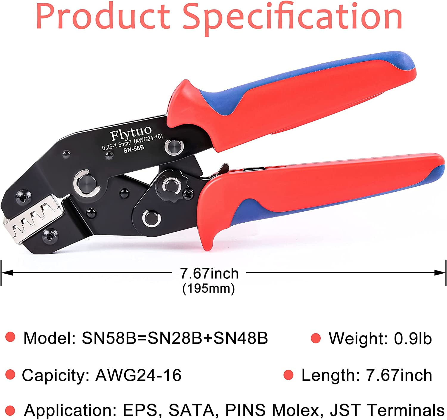 Wire Crimping Tool for AWG24-16 (0.25-1.5mm²) and Terminal Crimping ...