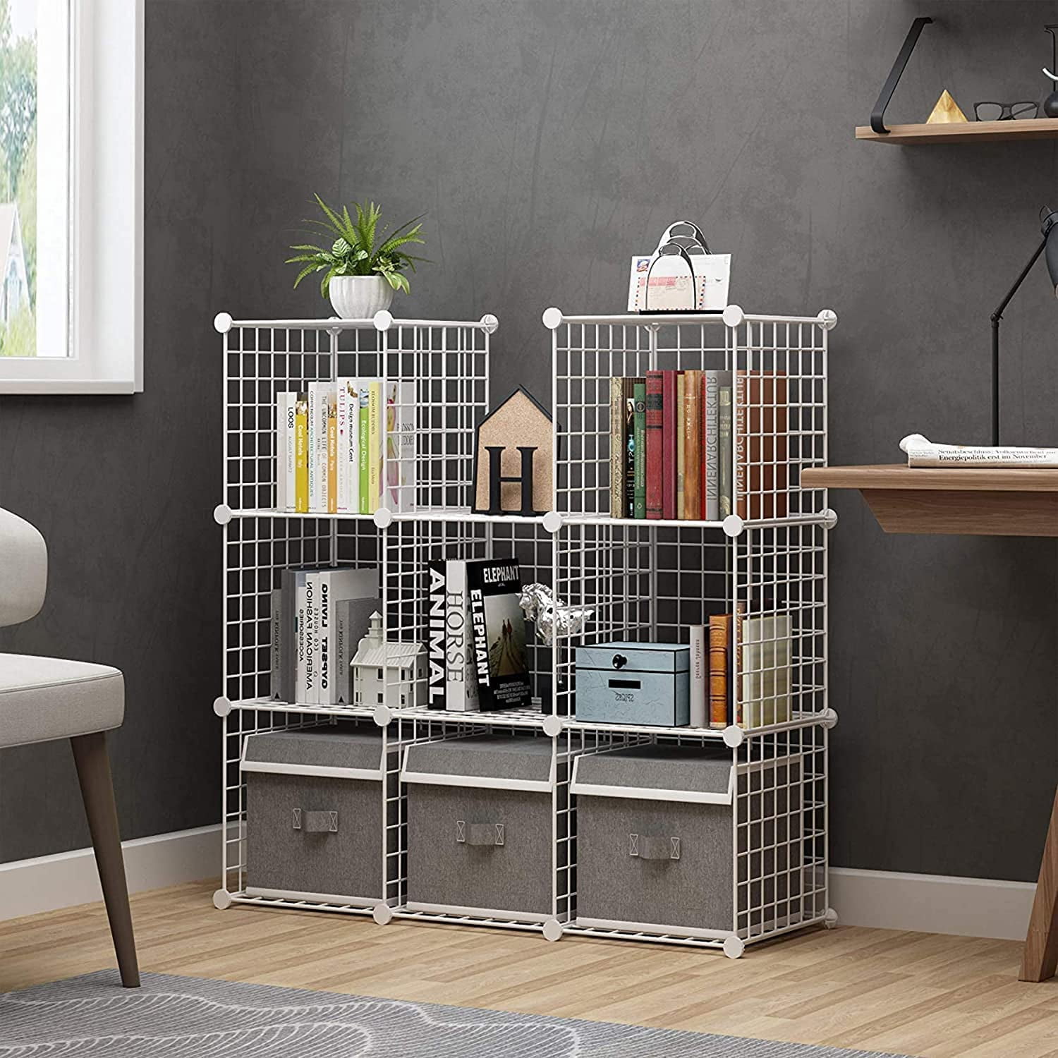 Wire Cube Storage, 9-Cube Organizer Metal, Wire C Grids Storage, Storage Bins Shelf, Modular ...