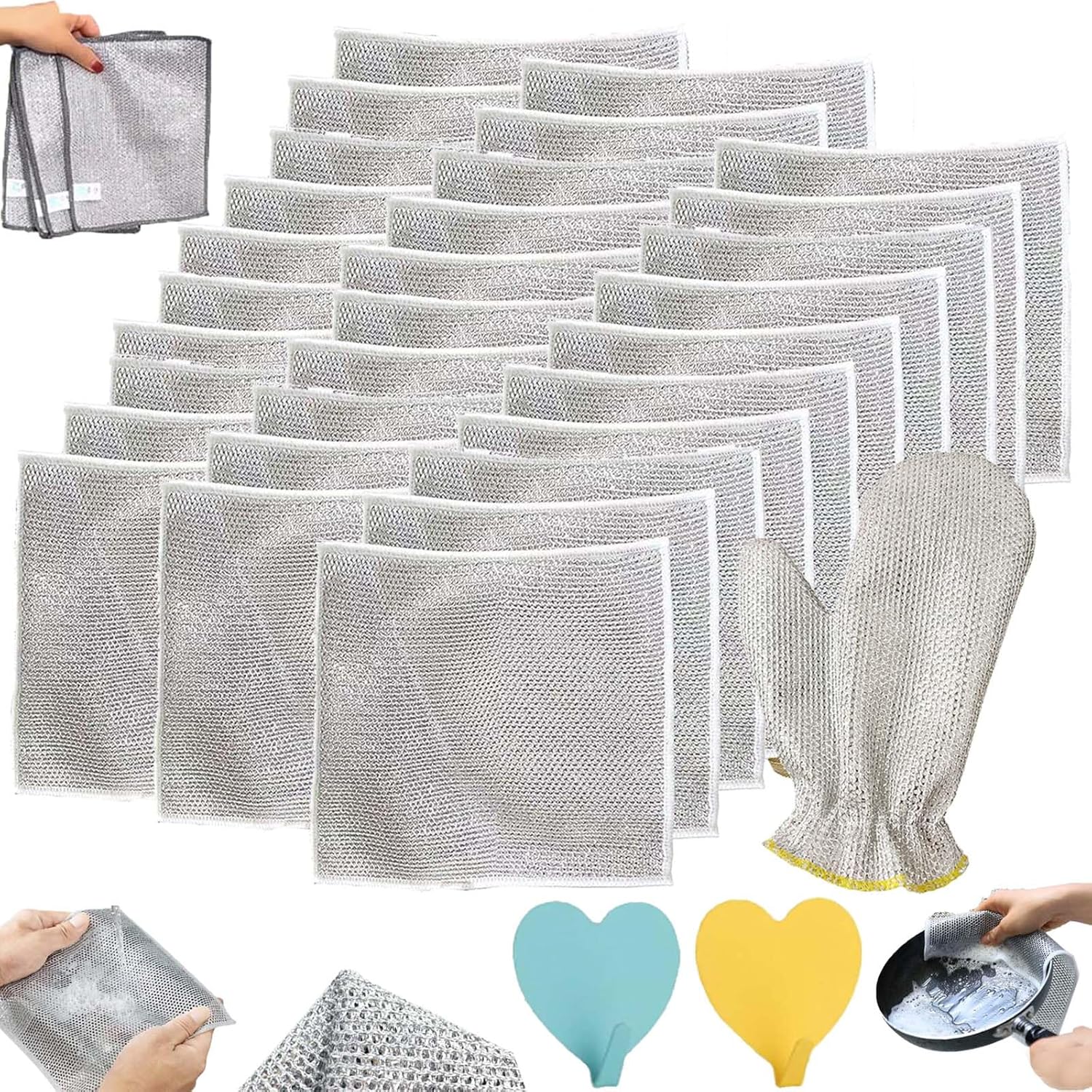Wire Dishwashing Rags, Multipurpose Wire Dishwashing Rags for Wet and ...