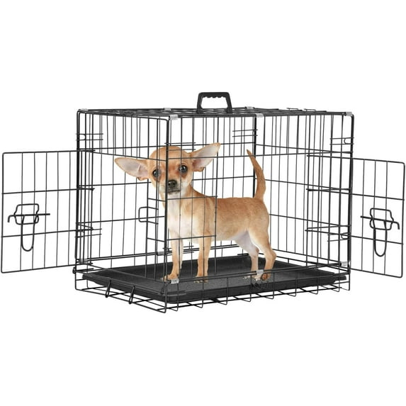 Wire Dog Crate 24 Inch Dog Kennel Cage, Double Door Folding Dog Cage ...