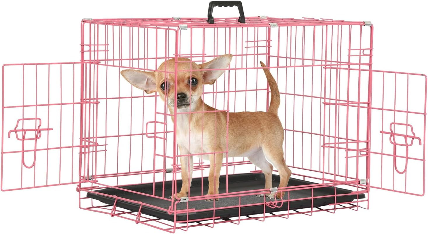 Wire Dog Crate 24 Inch Dog Kennel Cage, Double Door Folding Dog Cage ...