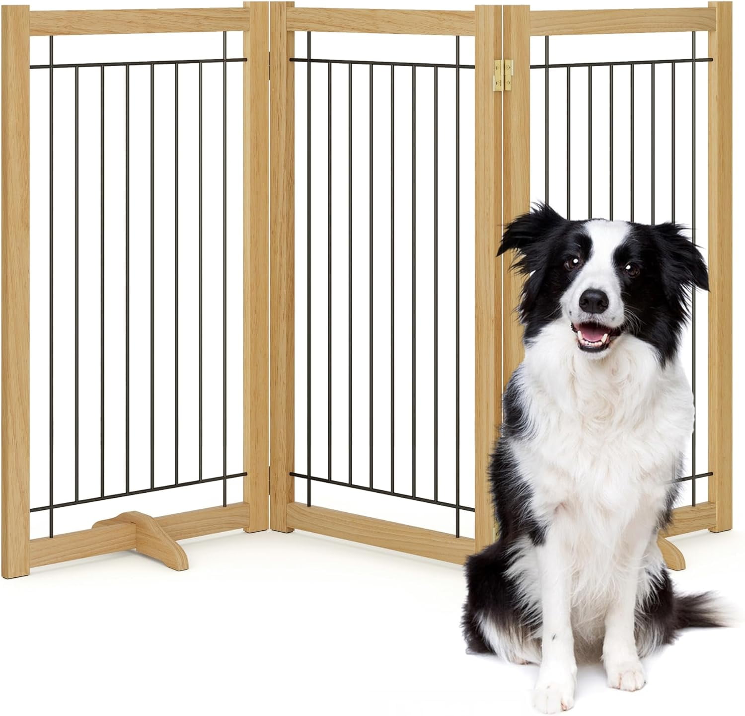Wire Dog Gate Solid Wood Frame, Anti-Chewing, 3-Panel, 36