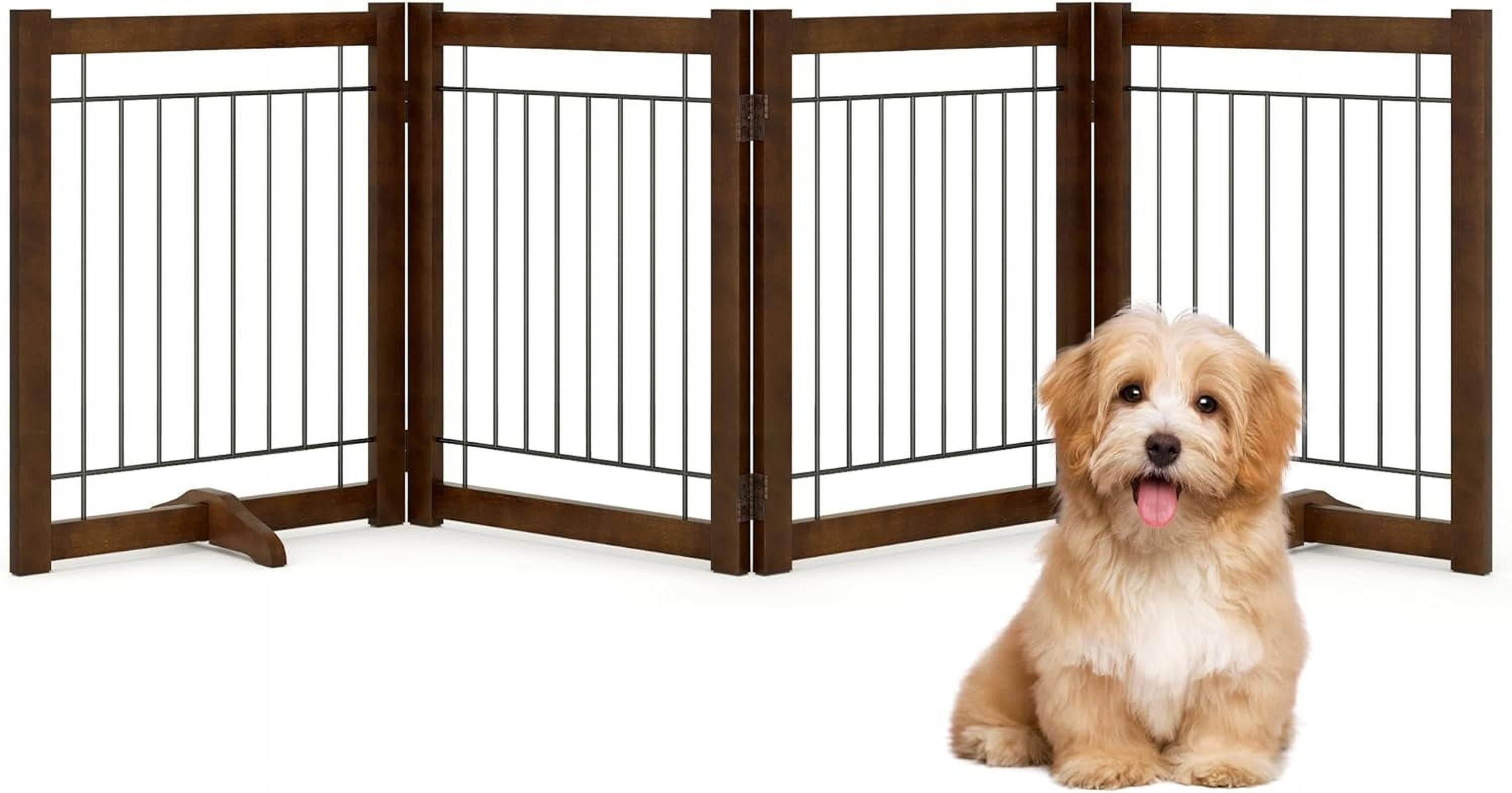Wire Dog Gate Solid Wood Frame, Anti-Chewing, 4-Panel, 24" Height, 80 ...