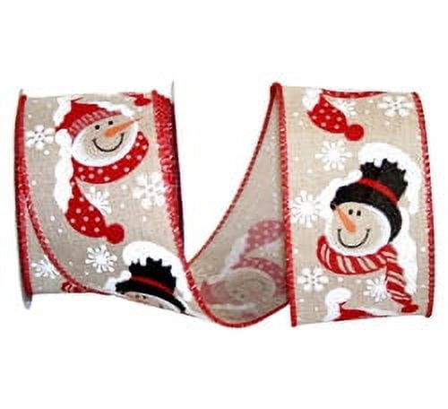 Wire Edged Snowman Friendly Face Natural Christmas Ribbon 2 1/2" 10 ...