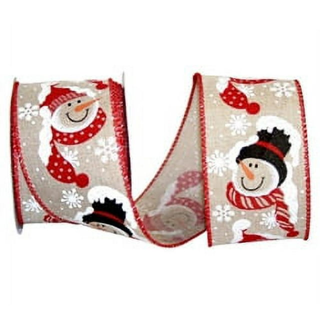 Wire Edged Snowman Friendly Face Natural Christmas Ribbon 2 1/2" 10 ...