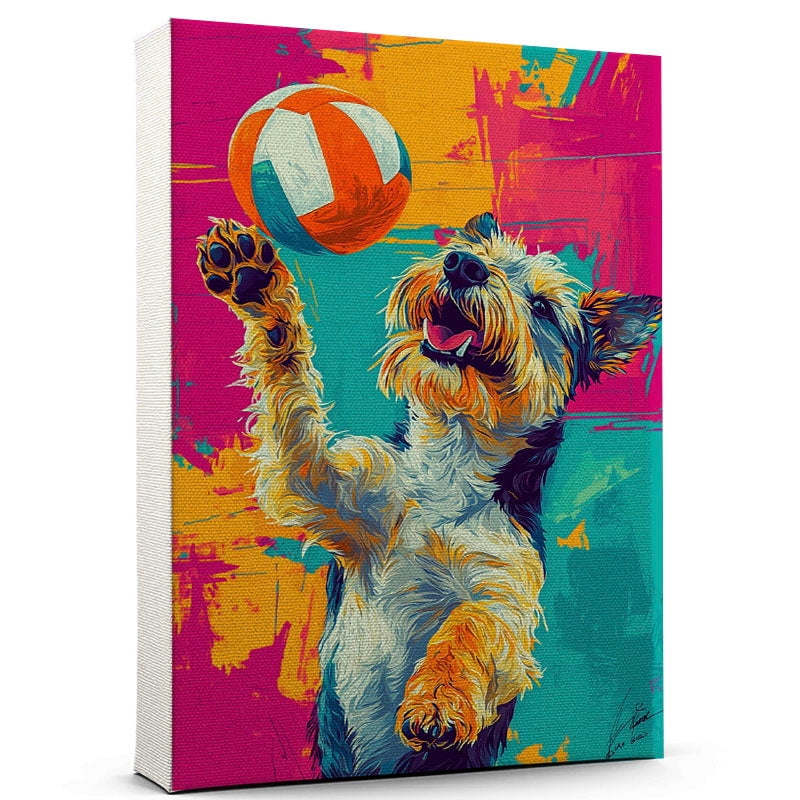 Wire Fox Terrier Dog Playing Volleyball Stretched Canvas Size 8x12 ...