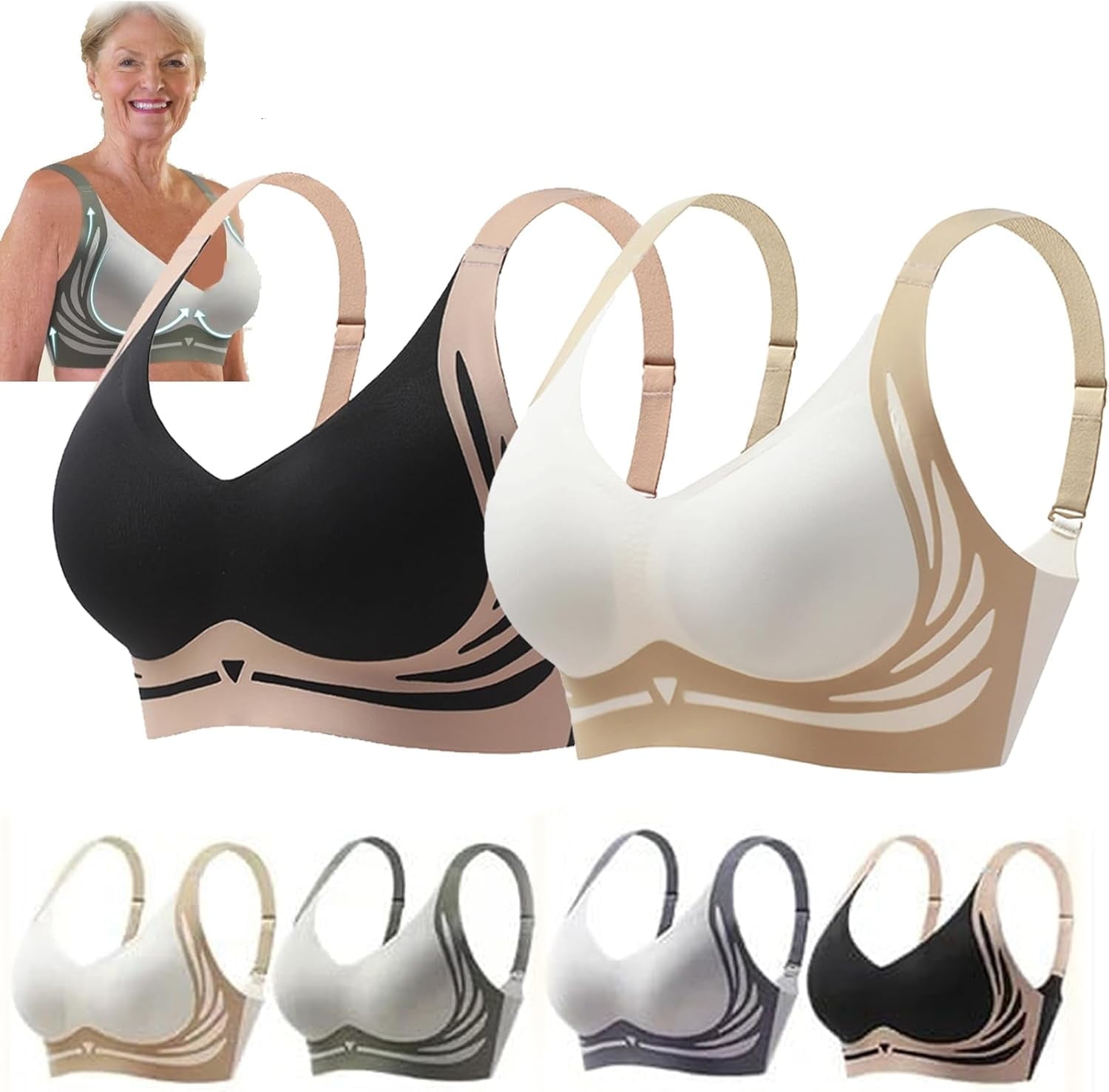 Wire-Free Top Support Bra, Advocatey Super Gather Bra Wireless Push-Up ...
