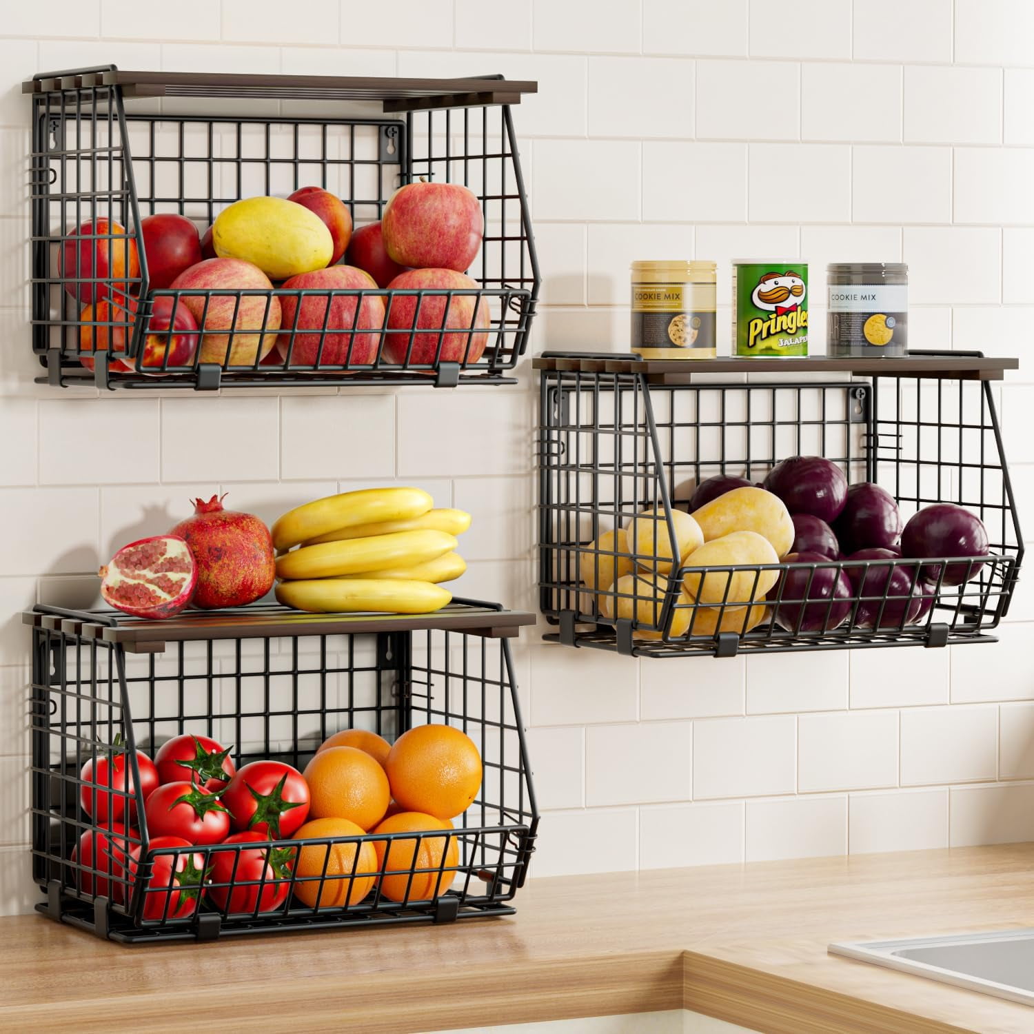 Wire Fruit Basket for Kitchen Storage: Hanging Wall Fruit Basket for ...