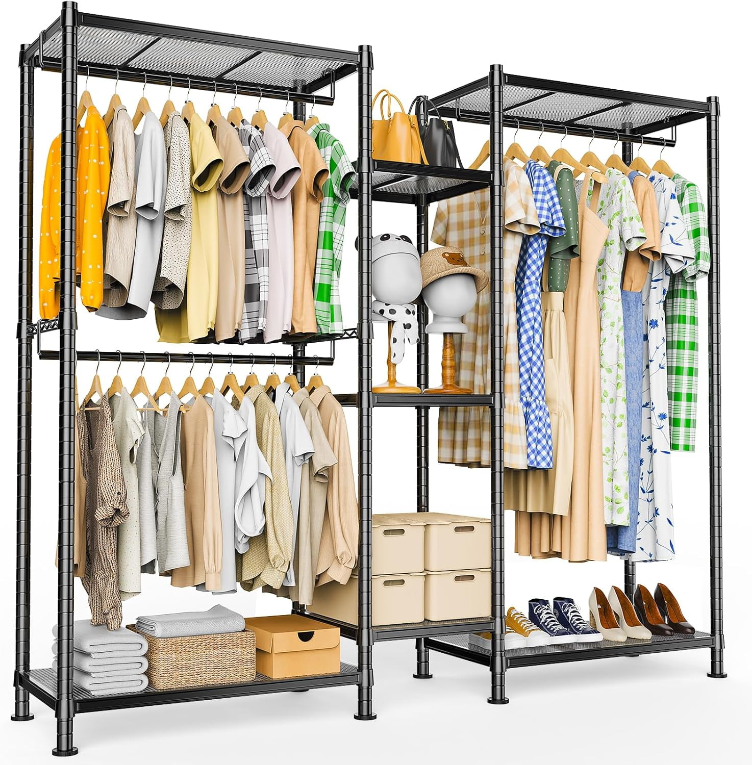 Wire Garment Rack with Hanging Clothes, Multi-Functional Clothes Racks ...