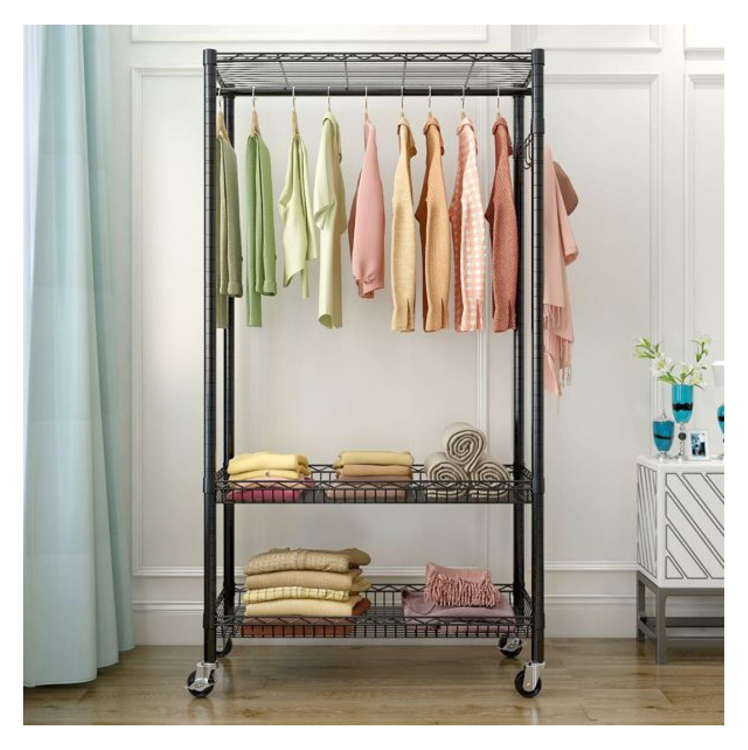 Wire Garment Rack Heavy Duty Clothes Rack, Freestanding Closet Wardrobe ...