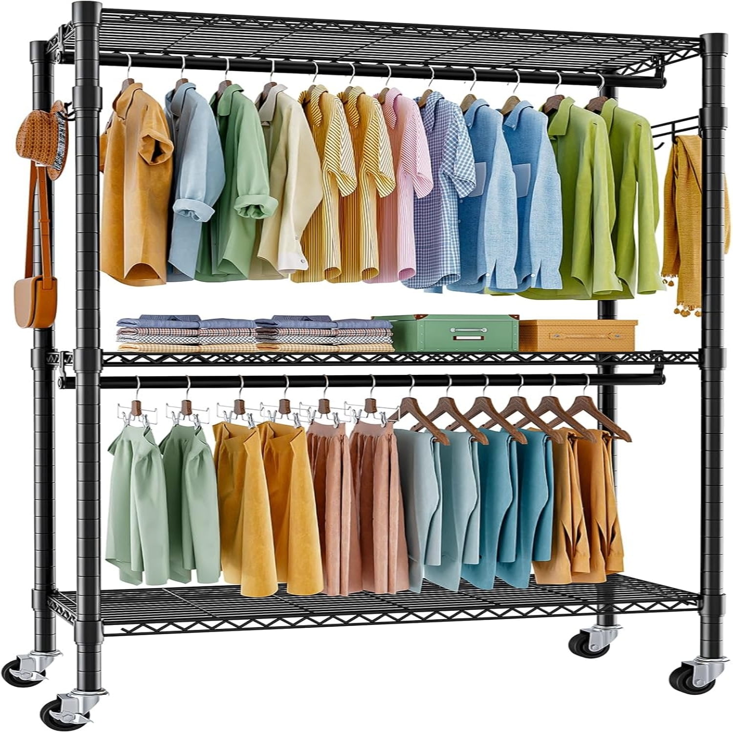 Wire Garment Rack Heavy Duty Rolling Clothes Rack for Hanging Clothes 3 ...