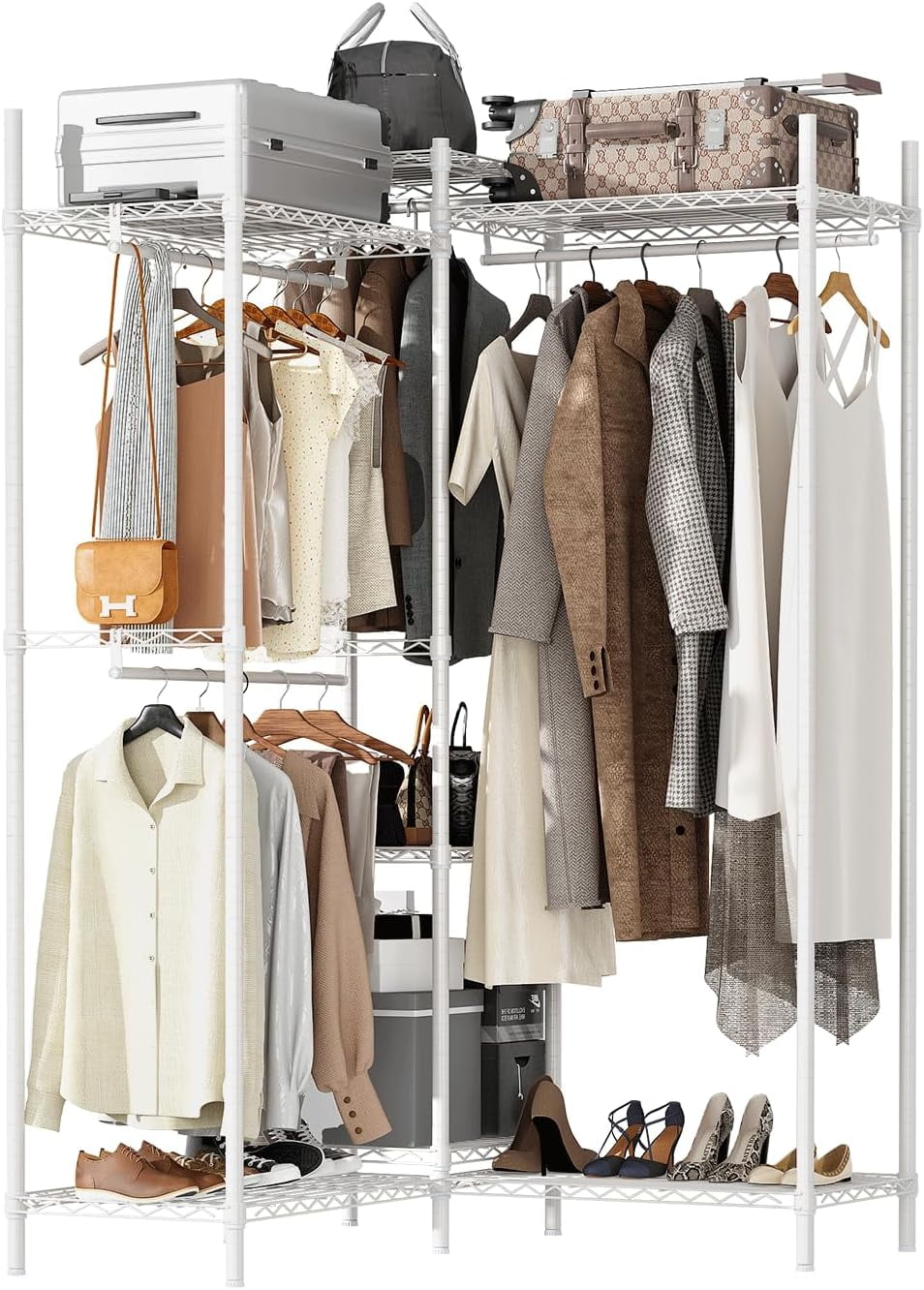 Wire Garment Rack, L Shaped Clothes Rack for Corner, 3 Tiers Adjustable ...