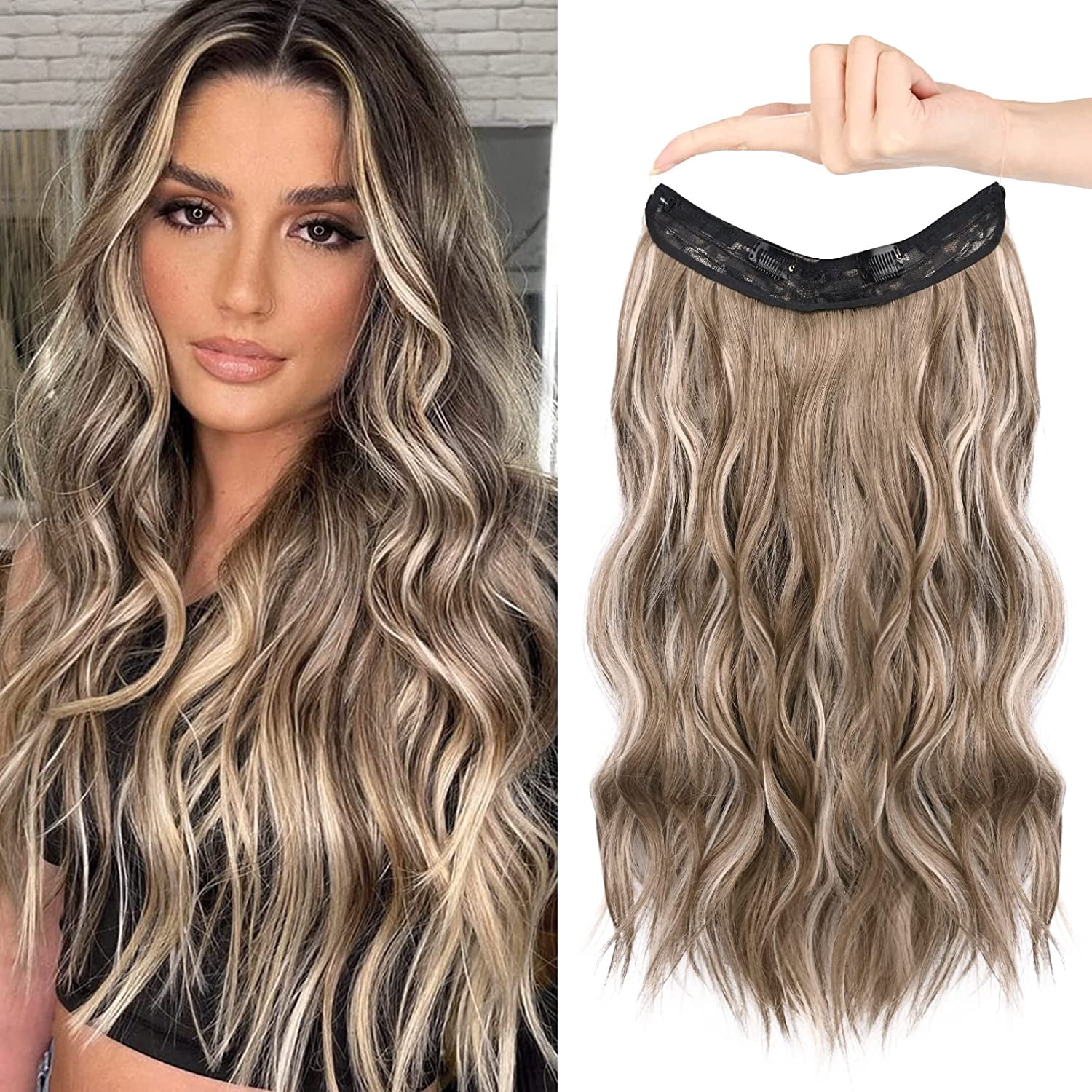 Wire Hair Extensions with 2 Removable Clips 16 Inch Wavy Curly Hair ...