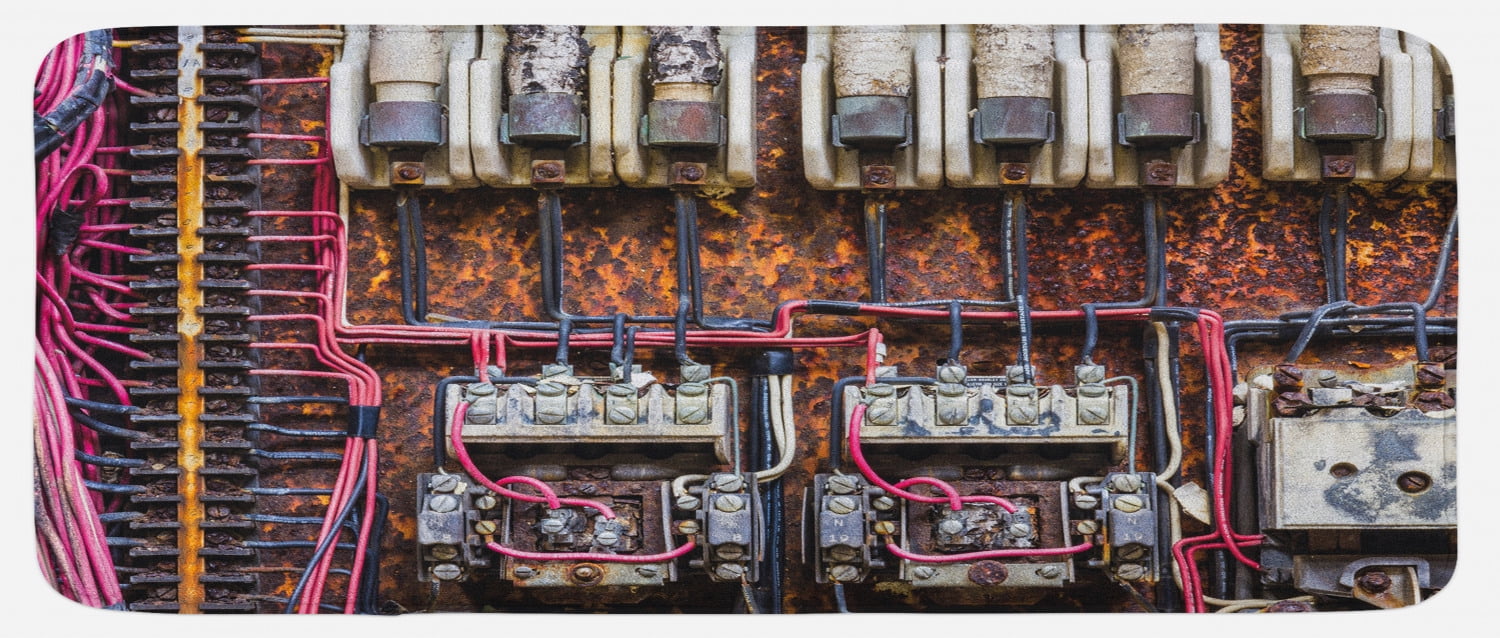 Wire Kitchen Mat, Old Rusted Electrical Panel with Fuses and Contacts ...