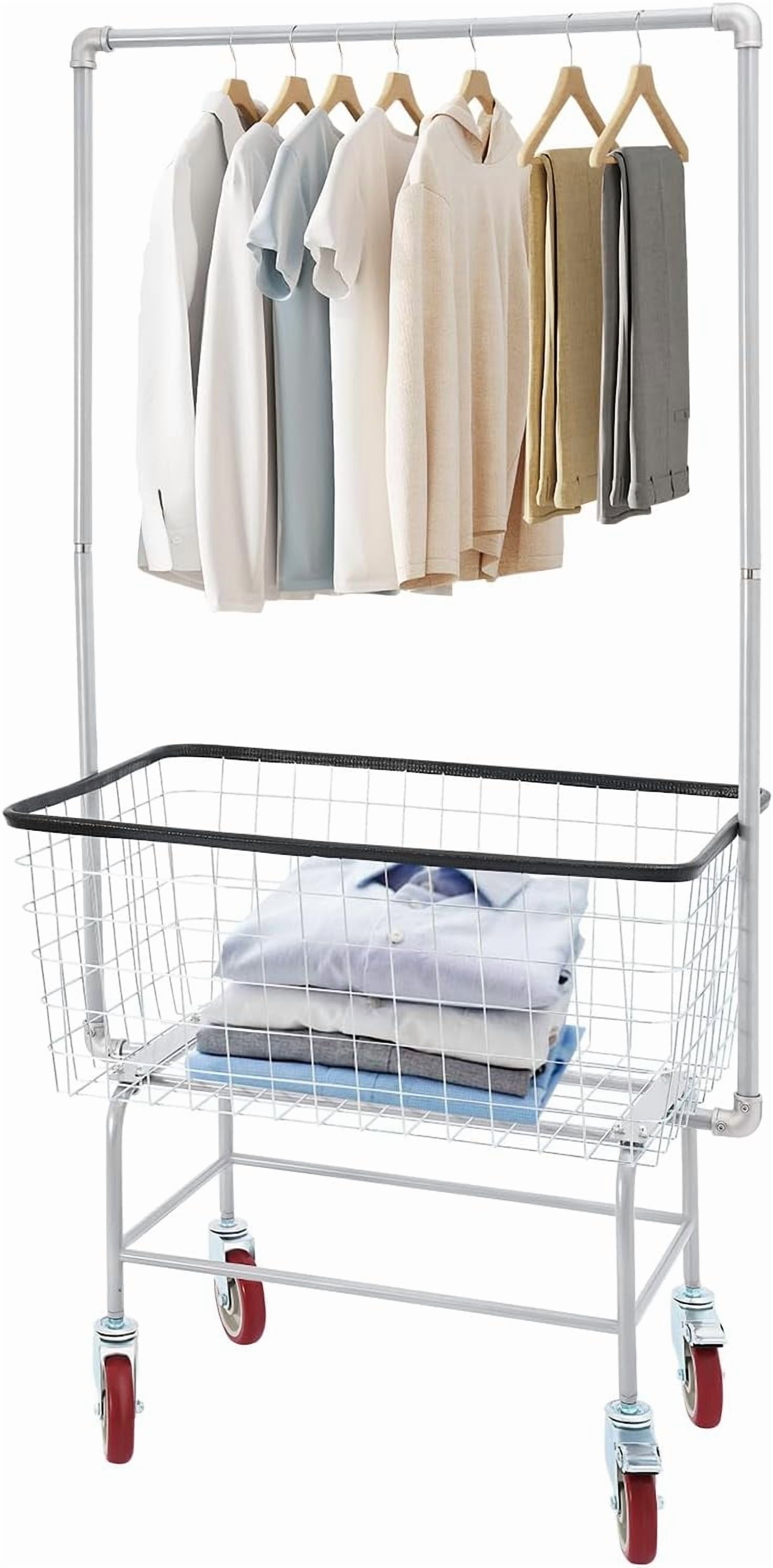 Wire Laundry Cart, Commercial Laundry Basket Cart with Wheels, 28"D x ...