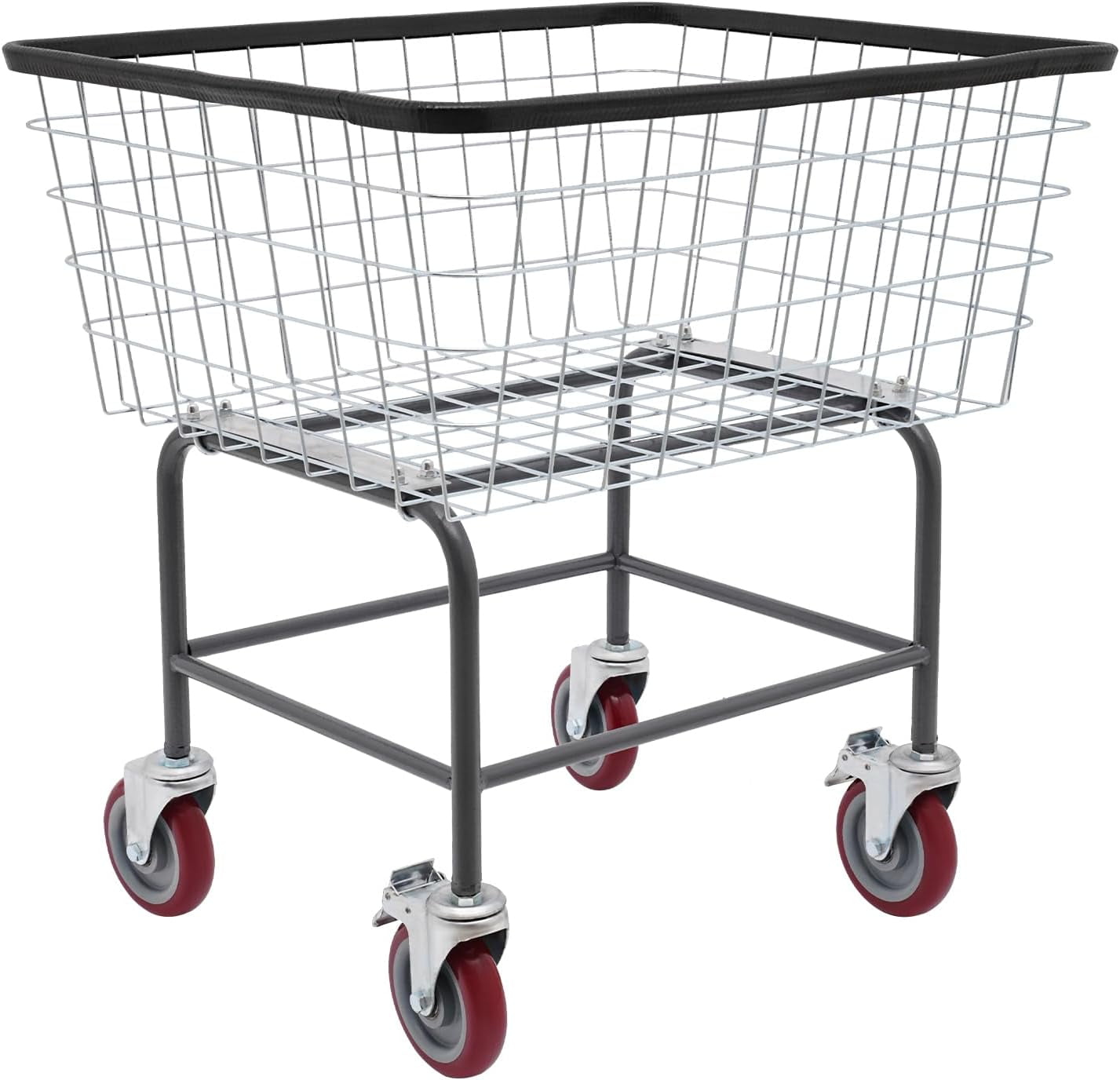 Wire Laundry Cart,Rolling Laundry Basket with Wheels,Commercial Wire ...