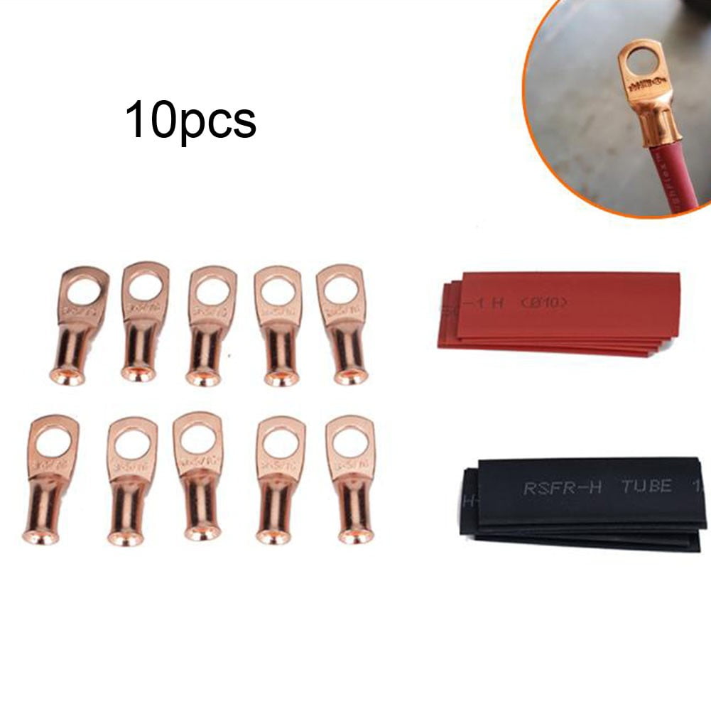 Wire Lug Ring Terminal Connector Heavy Duty Battery Cable Lug + Heat ...
