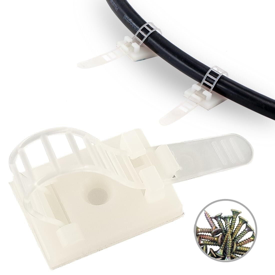 Wire Management Clips Clear with Screw Hole (50 Pack) Adjustable Cable ...