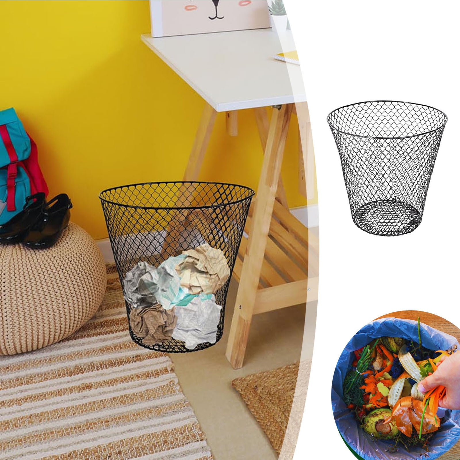 Wire Mesh Round Waste Lightweight Can Open Top Wastebasket Recycling ...