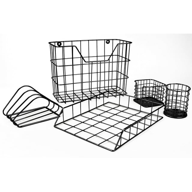 Wire Metal 5 in 1 Desk Organizer Set, Black - Walmart.com