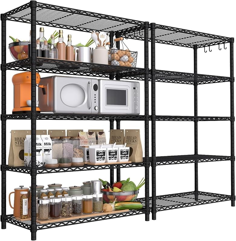 Wire Metal Storage Shelves - 5 Tier Adjustable Heavy Duty Garage ...