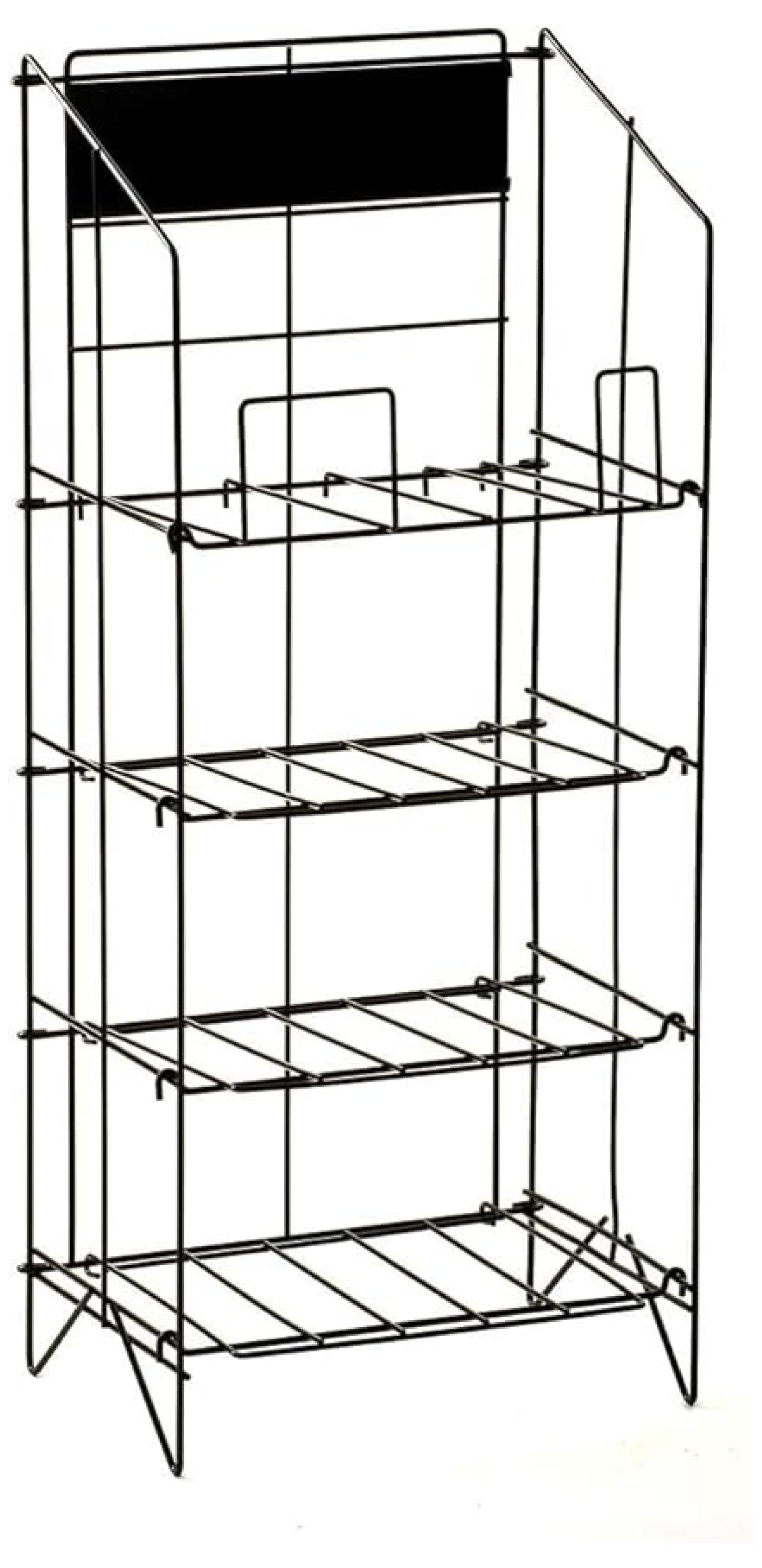 Wire Newspaper Stand with 4 Shelves - Black Free Standing Display Rack ...