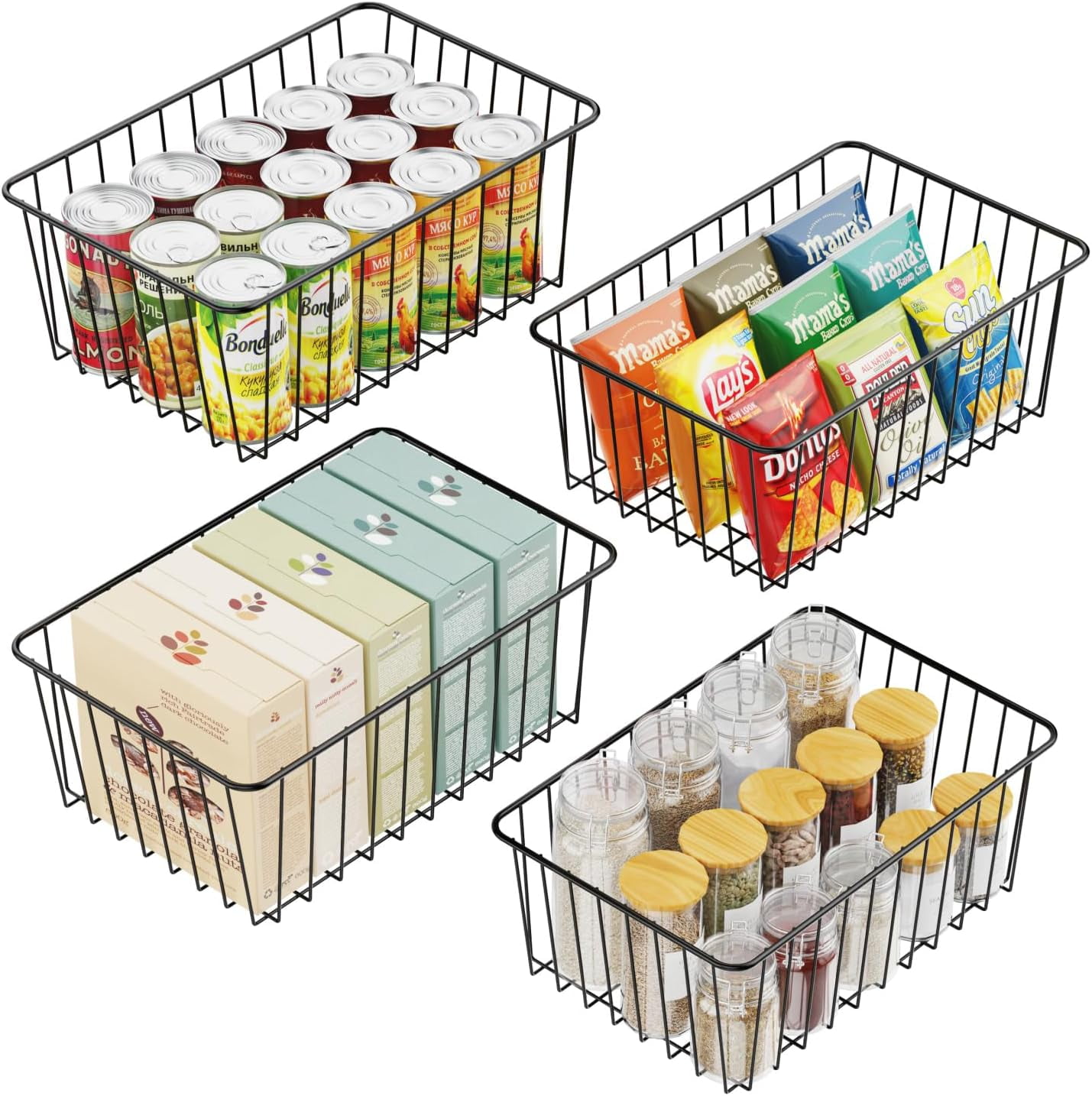 Wire Pantry Baskets - 4 Pack Wire Storage Baskets for 23 to 24 inch ...