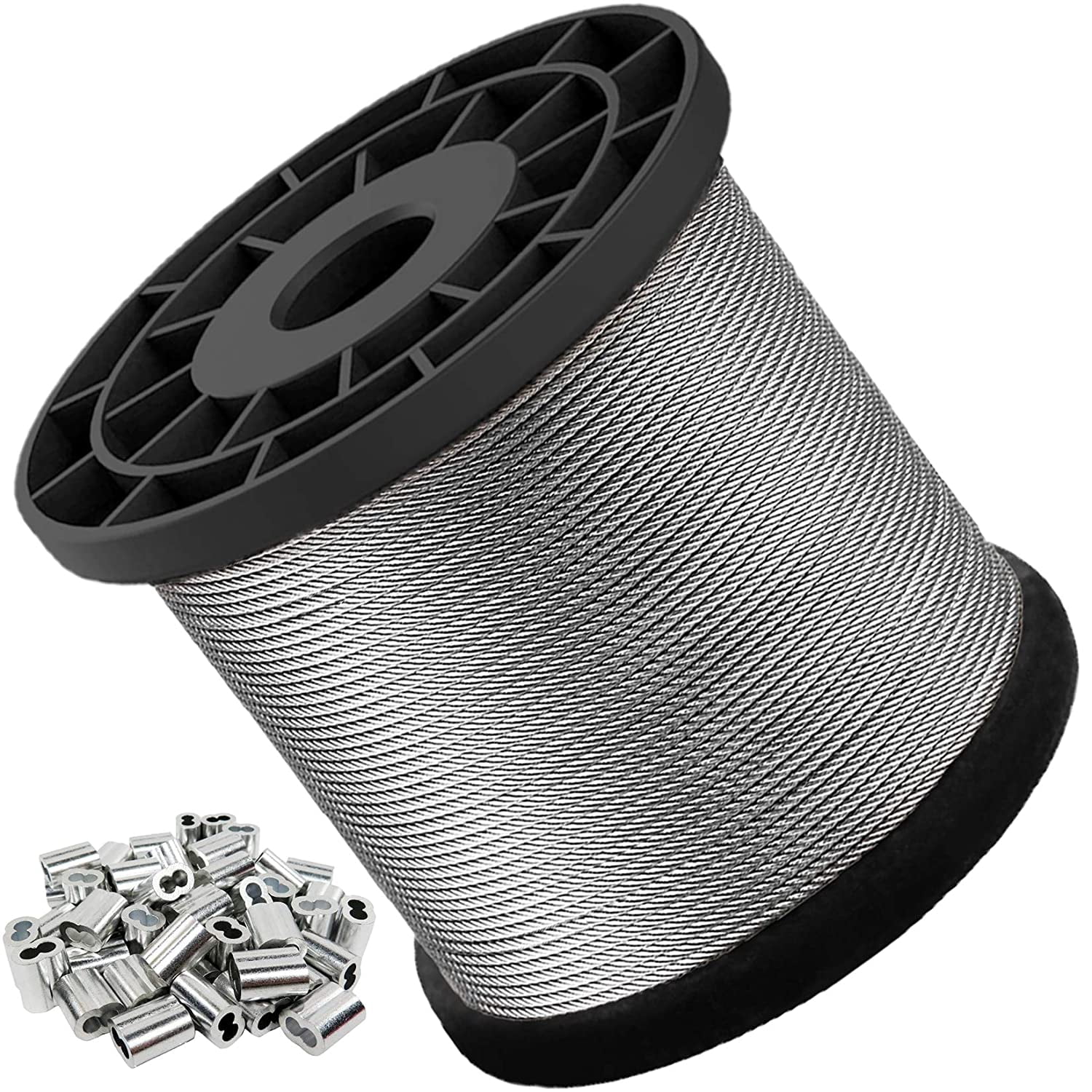 Walmart 304 Stainless Steel Cable Kit, 1/16 Wire Rope, 328FT, 100Pcs Sleeves, 368lbs Strength ...
