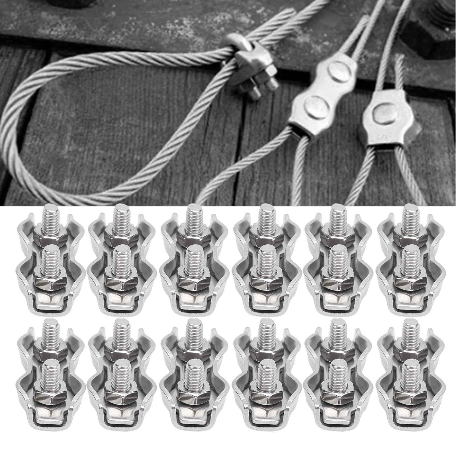Wire Rope Cable Clamp, Double Grips Cable Clip Stainless Steel 12PCS ...