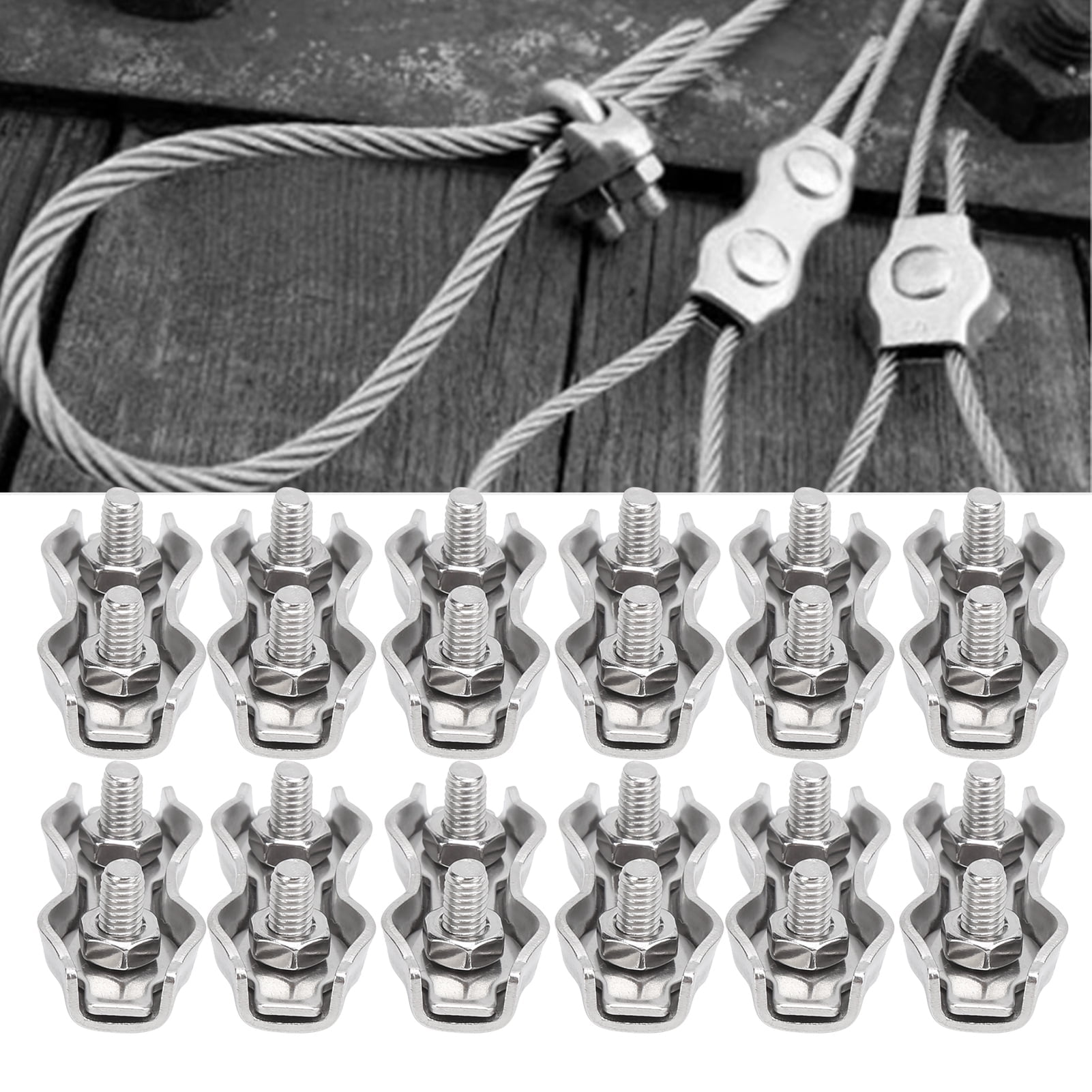 Wire Rope Cable Clamp, Double Grips Cable Clip Stainless Steel 12PCS ...