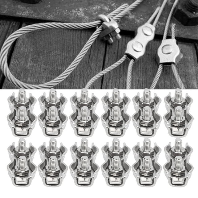 Wire Rope Cable Clamp, Double Grips Cable Clip Stainless Steel 12PCS ...