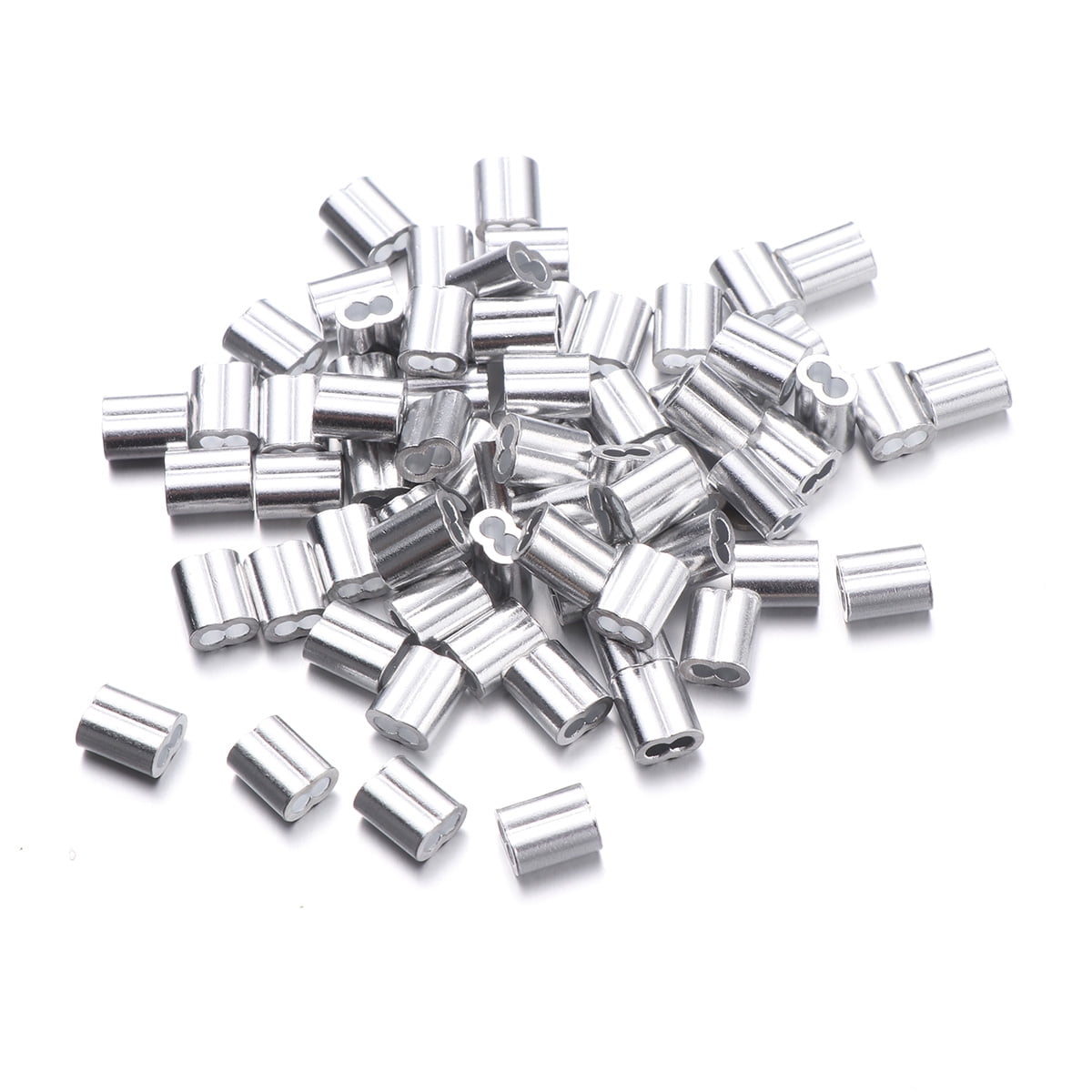 100pcs Aluminum Sleeves for Steel Rope Joint with Double Holes Silver ...