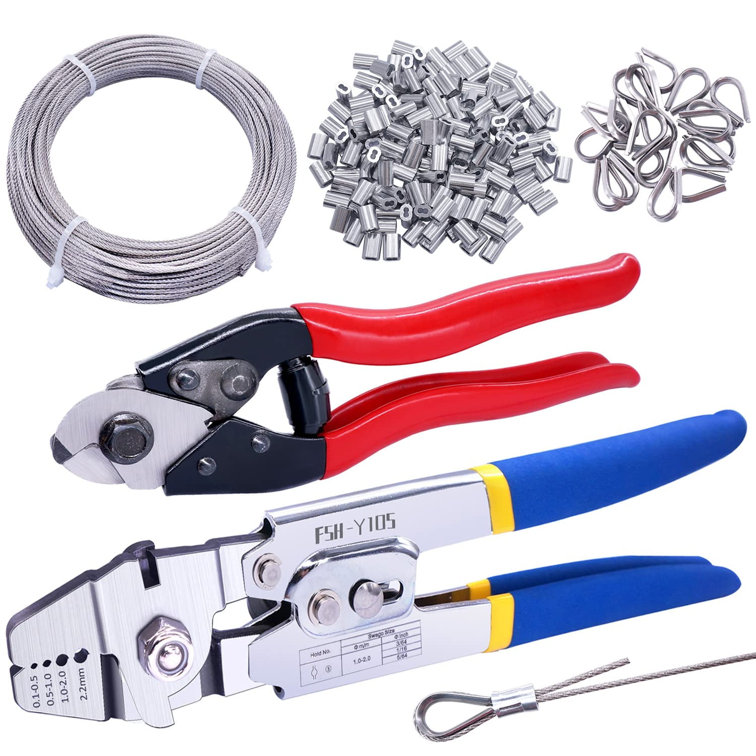 /Wire Rope Crimping Tool Up to 2.2mm with 240PCS 1/16''Aluminum ...