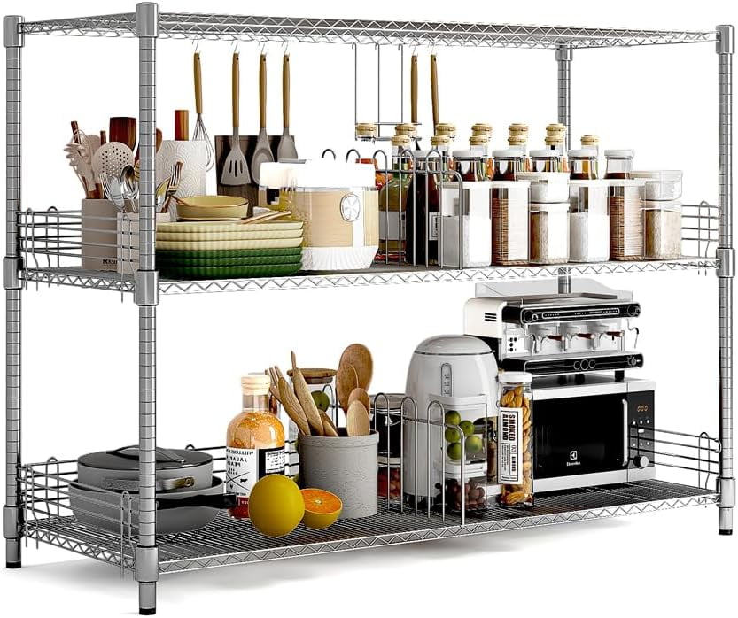 Wire Shelving Unit, 3-Tier Adjustable Steel Organizer Wire Rack, Heavy ...